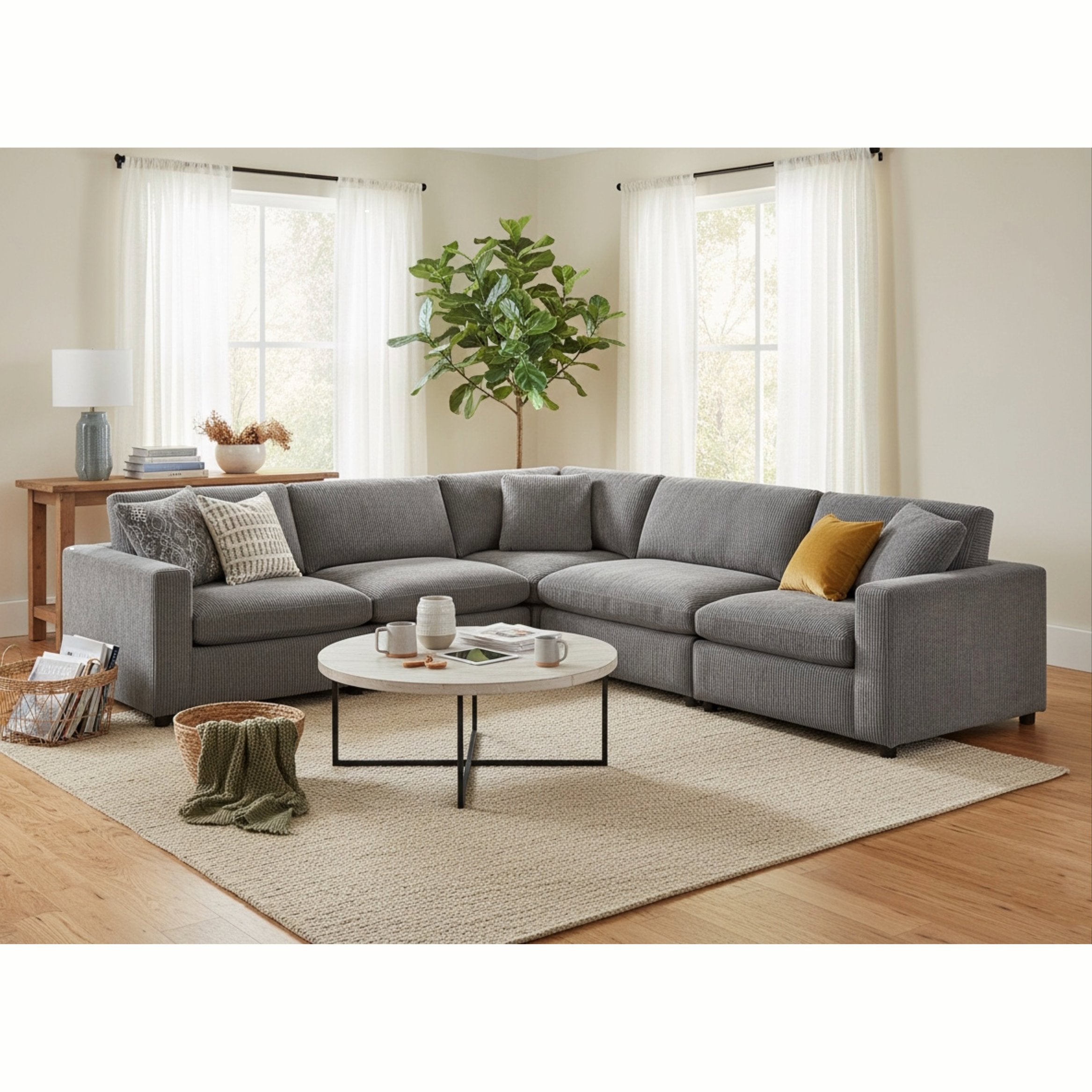 Chelsea Modular 5-Piece Sectional Sofa - Charcoal, Stylish & Family-Fr