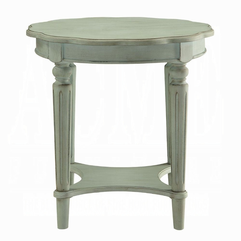 Antique Green End Table with Elegant Curves, Open Shelf For Storage, T ...