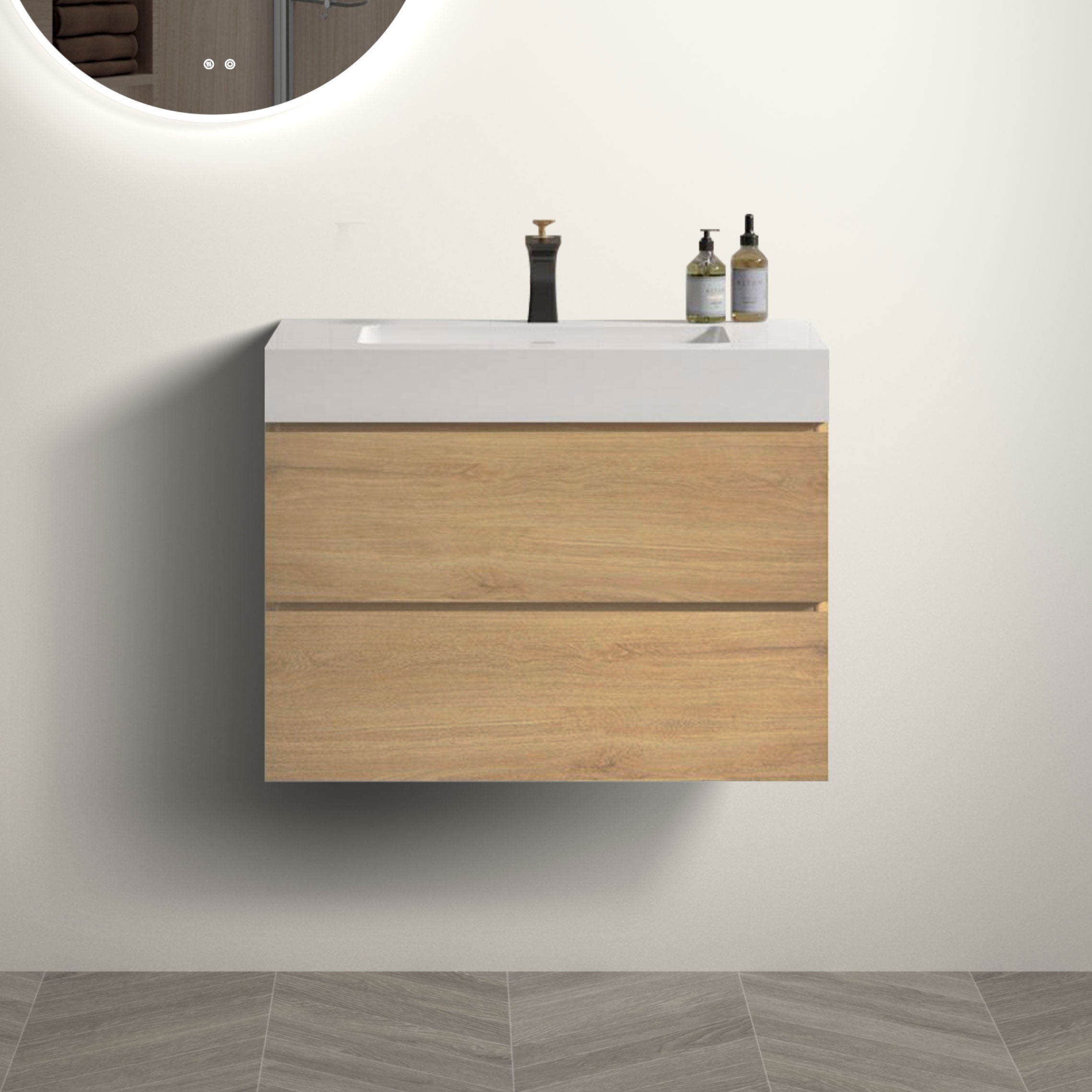 U041-Alice30-106 Alice 30" Natural Oak Wall-Mounted Vanity with Integr