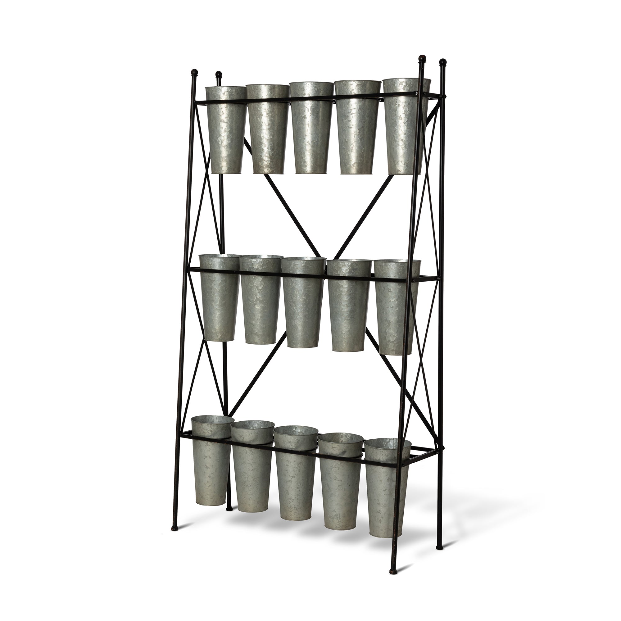 Flower Stem Rack - 3-Tier Galvanized Metal Bucket Display for Silk or
