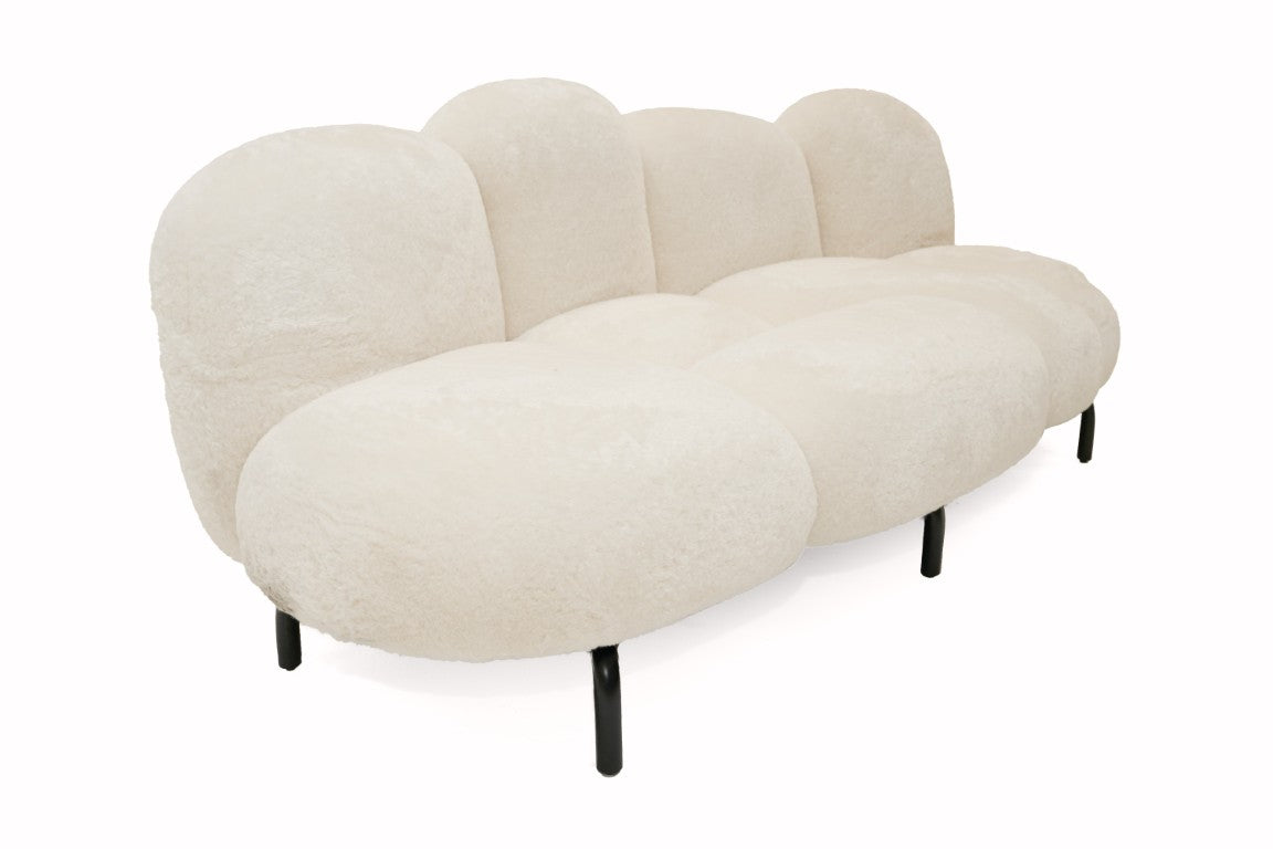 Glaster Plush White Sherpa 88" Bubble Sofa — Sculptural Contemporary D