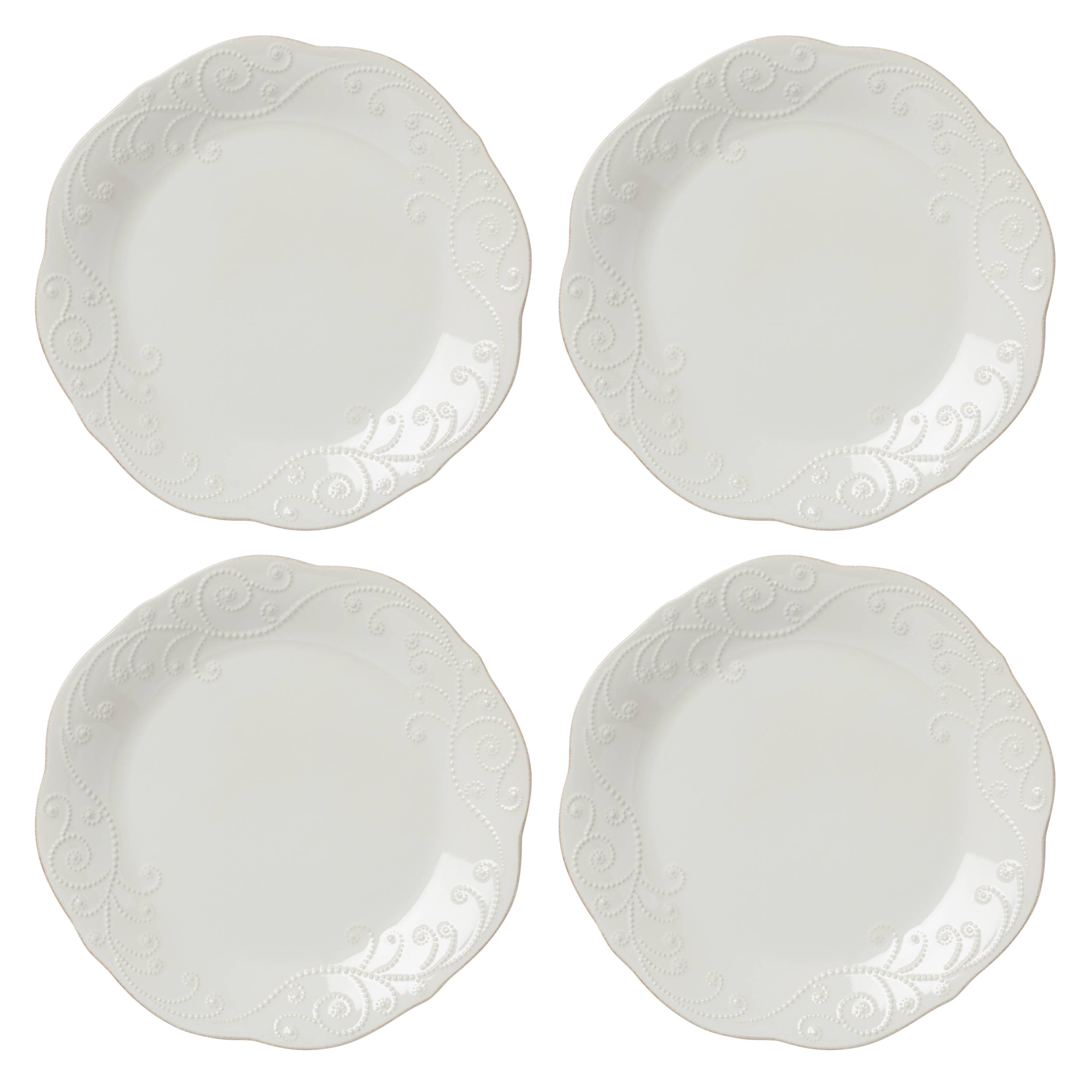 French Perle Stoneware 4-Piece Dinner Plate Set, Swirls & Tea-Stained