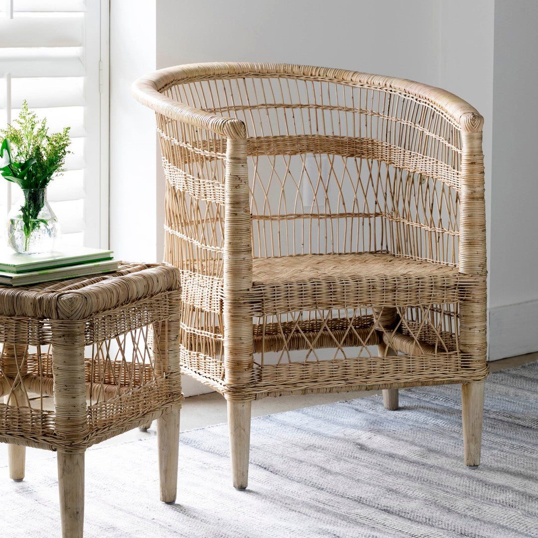 Brenna Rattan Chair - Stylish Beachy Design with Curved Back, Perfect