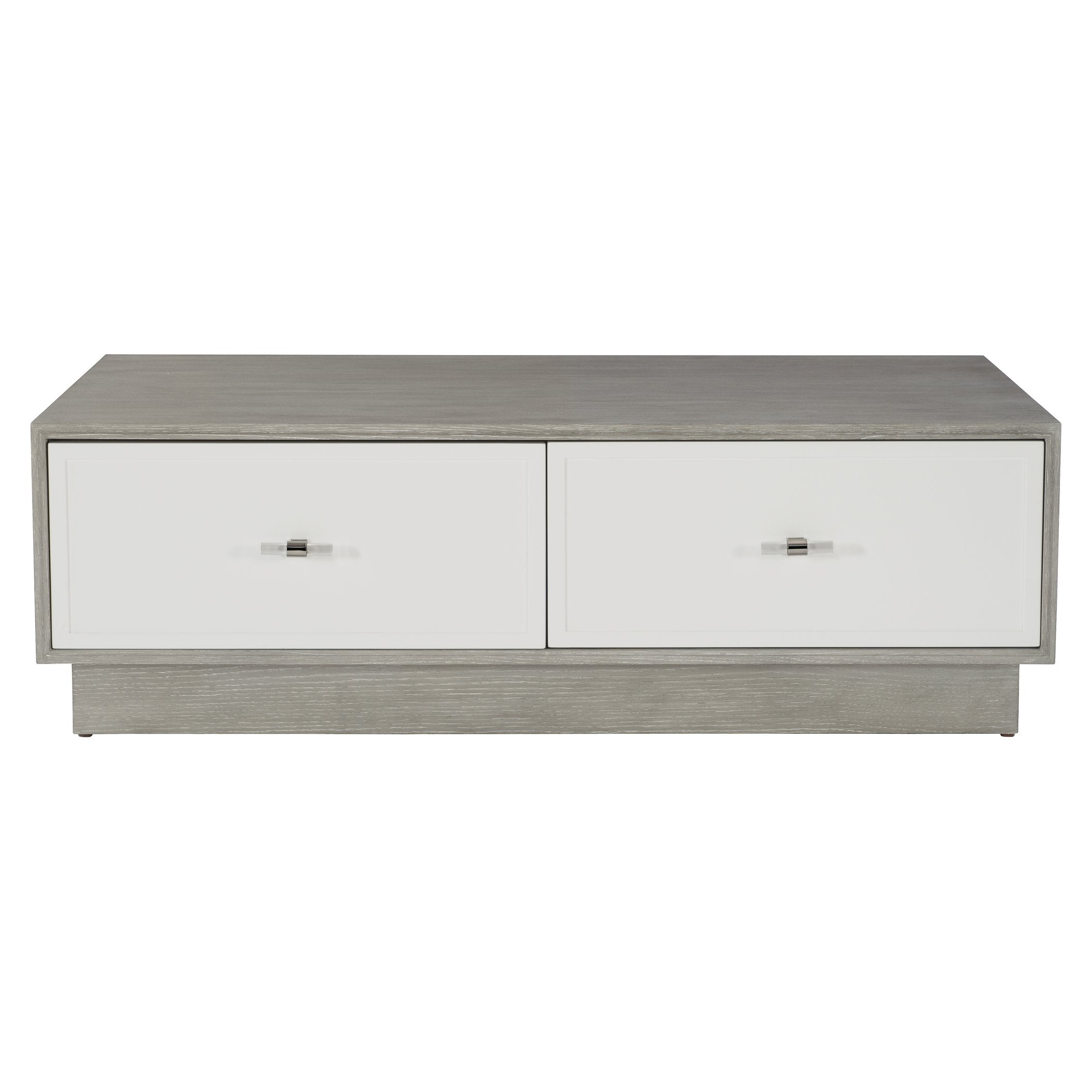 Bernhardt Cerused Greige Oak Cocktail Table With Lacquered White Drawe