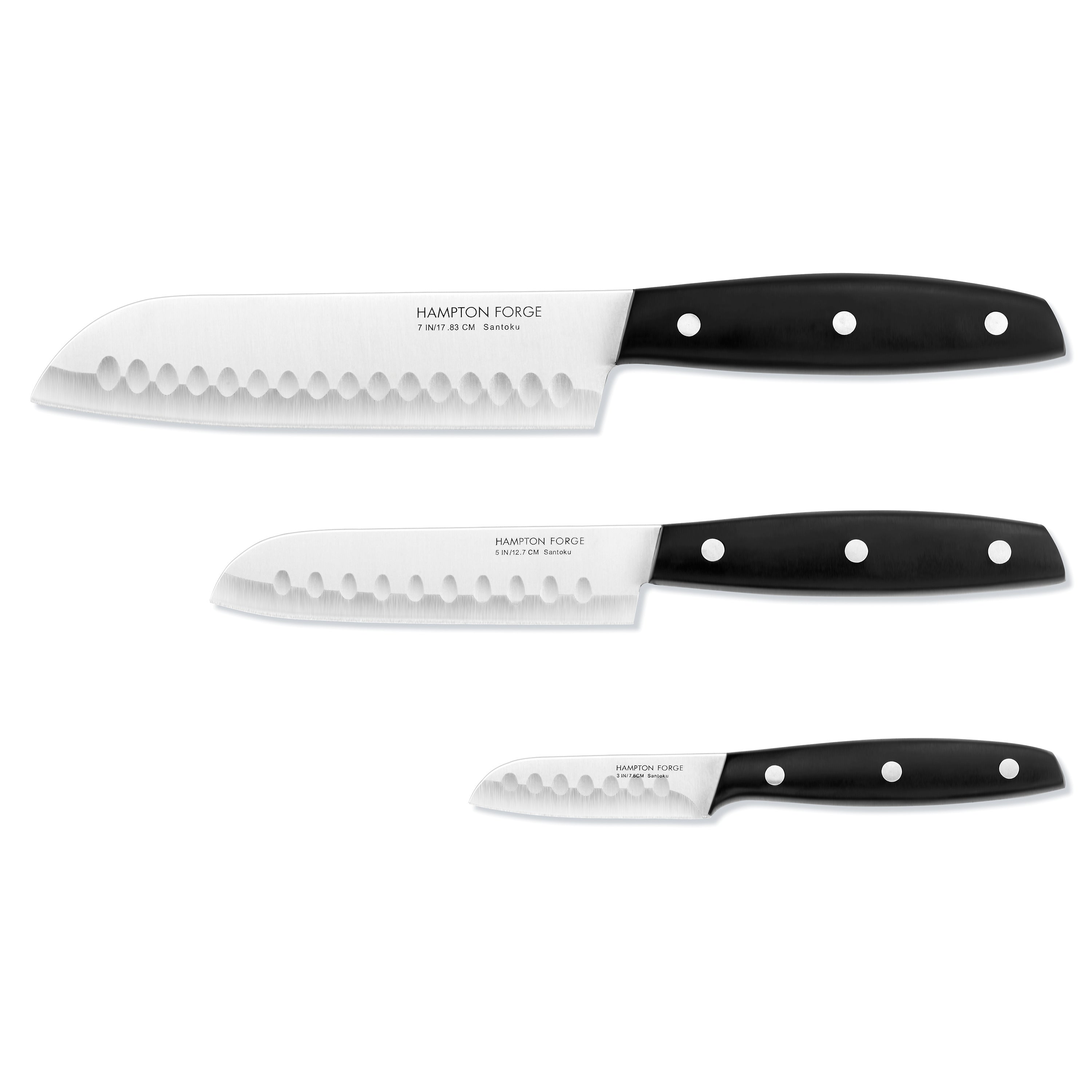 Hampton Forge Mirage 3pc Santoku Knife Set - Triple Rivet, Full Tang,