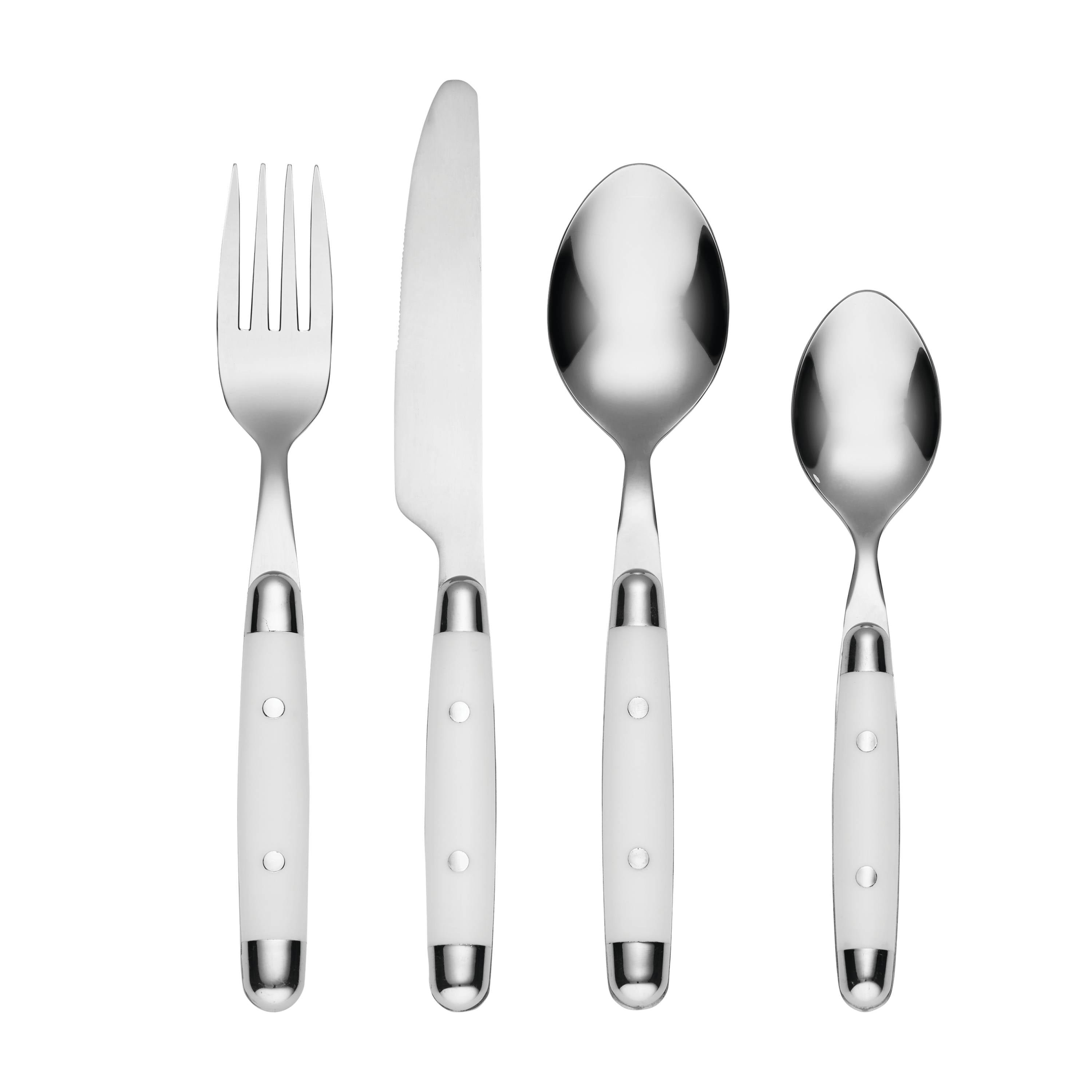 Cambridge Jubilee 16-Piece Retro White Handle Flatware Set, Stainless