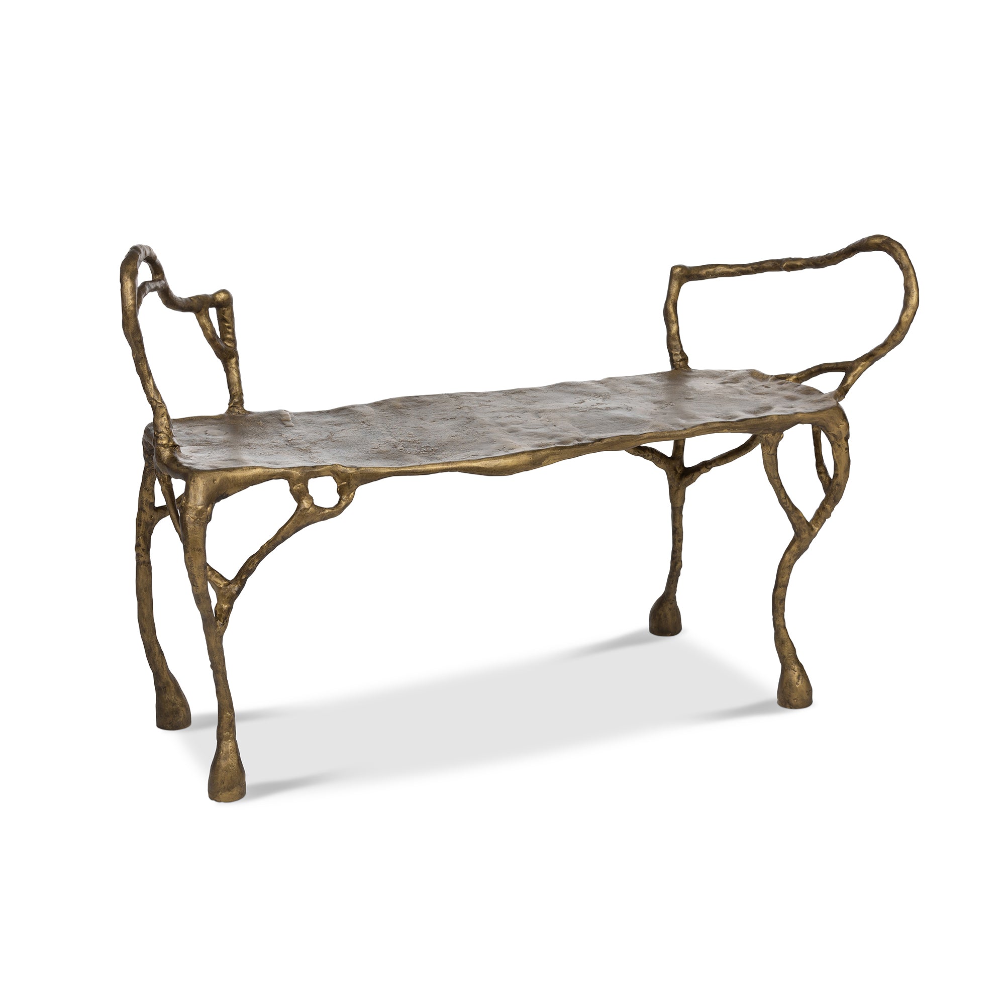 Cast Aluminum Organic Root Bench in Antique Gold - Durable, Textured O