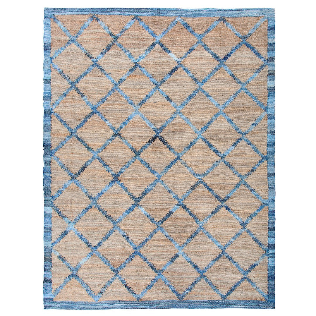 Hemp Unique Recycled Denim Windowpane Pattern Rug – Eco-Friendly Home