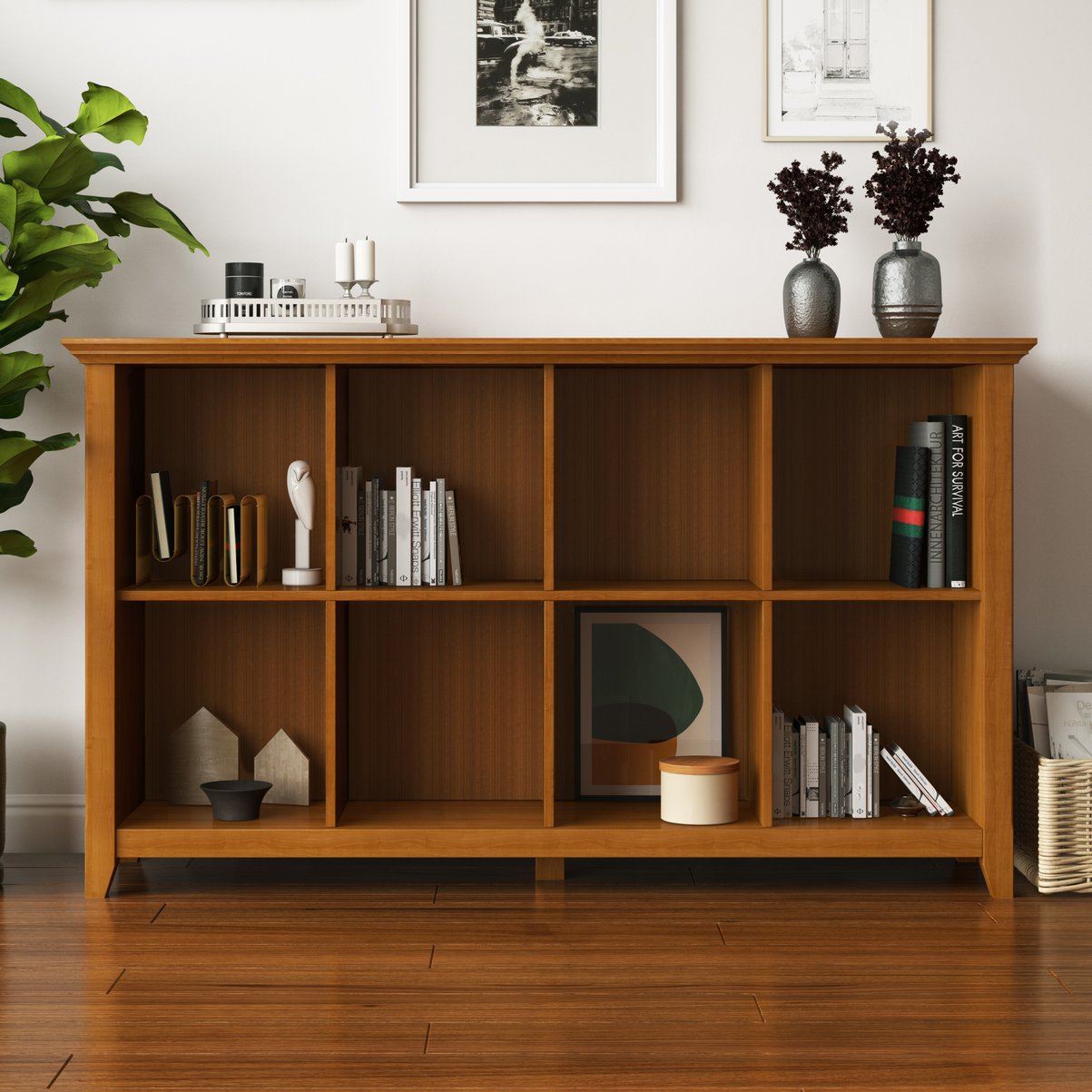 Acadian Solid Wood 8-Cubby Storage Sofa Table With Tapered Legs And Gr