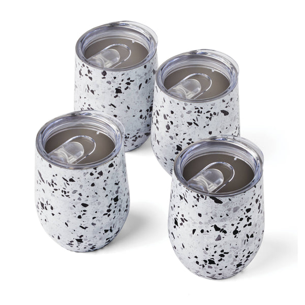 Cambridge 12 Oz Terrazzo White Stainless Steel Wine Tumblers, Set of 4 ...