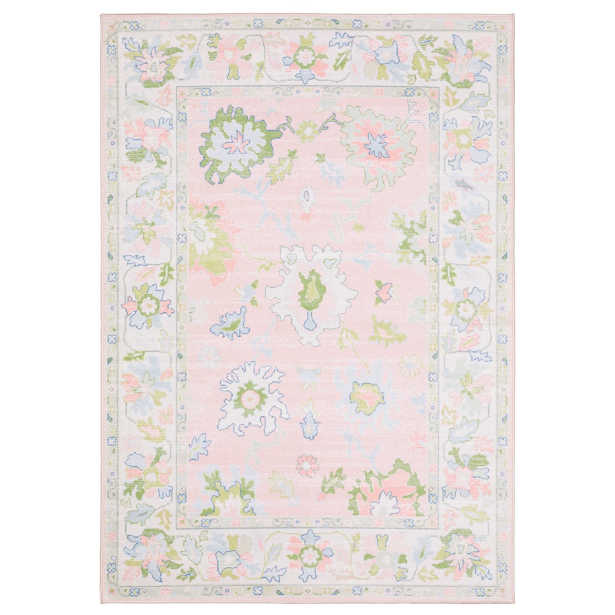 Addison Pink and Green Indoor Area Rug – Machine Washable, Elegant Ous