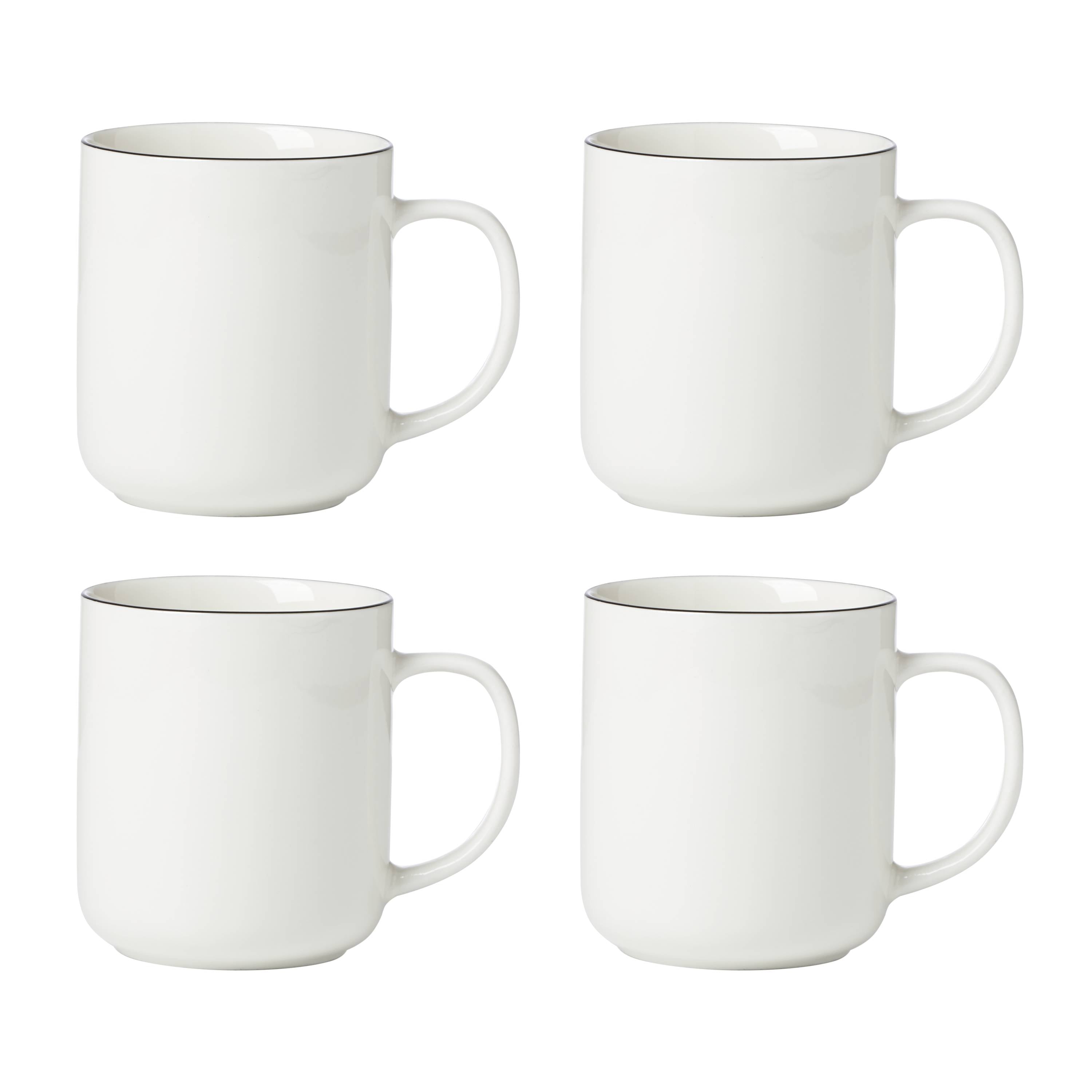 Oneida 24 Seven Porcelain Mugs with Glossy Black Rims, Dishwasher Safe