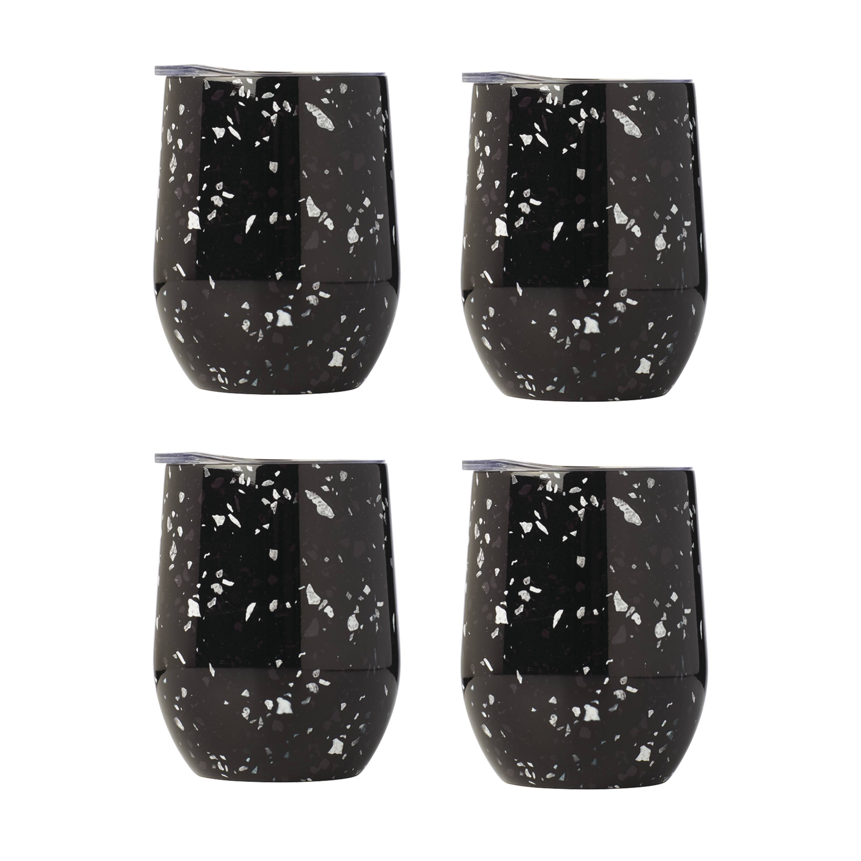 Cambridge 12 Oz Black Terrazzo Wine Tumblers, Stainless Steel, Set of