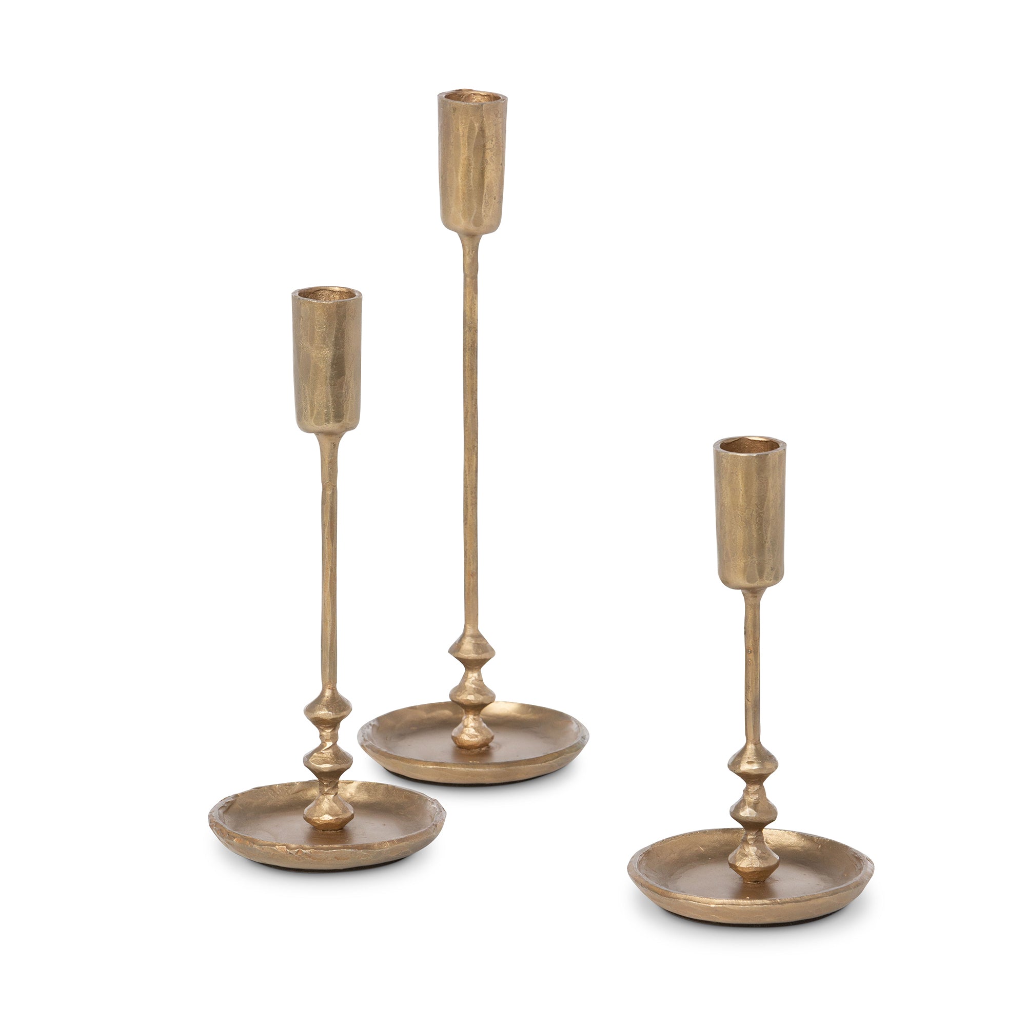 Antique Gold Colonial Taper Holders Set of 3 - Elegant Iron Candle Sti