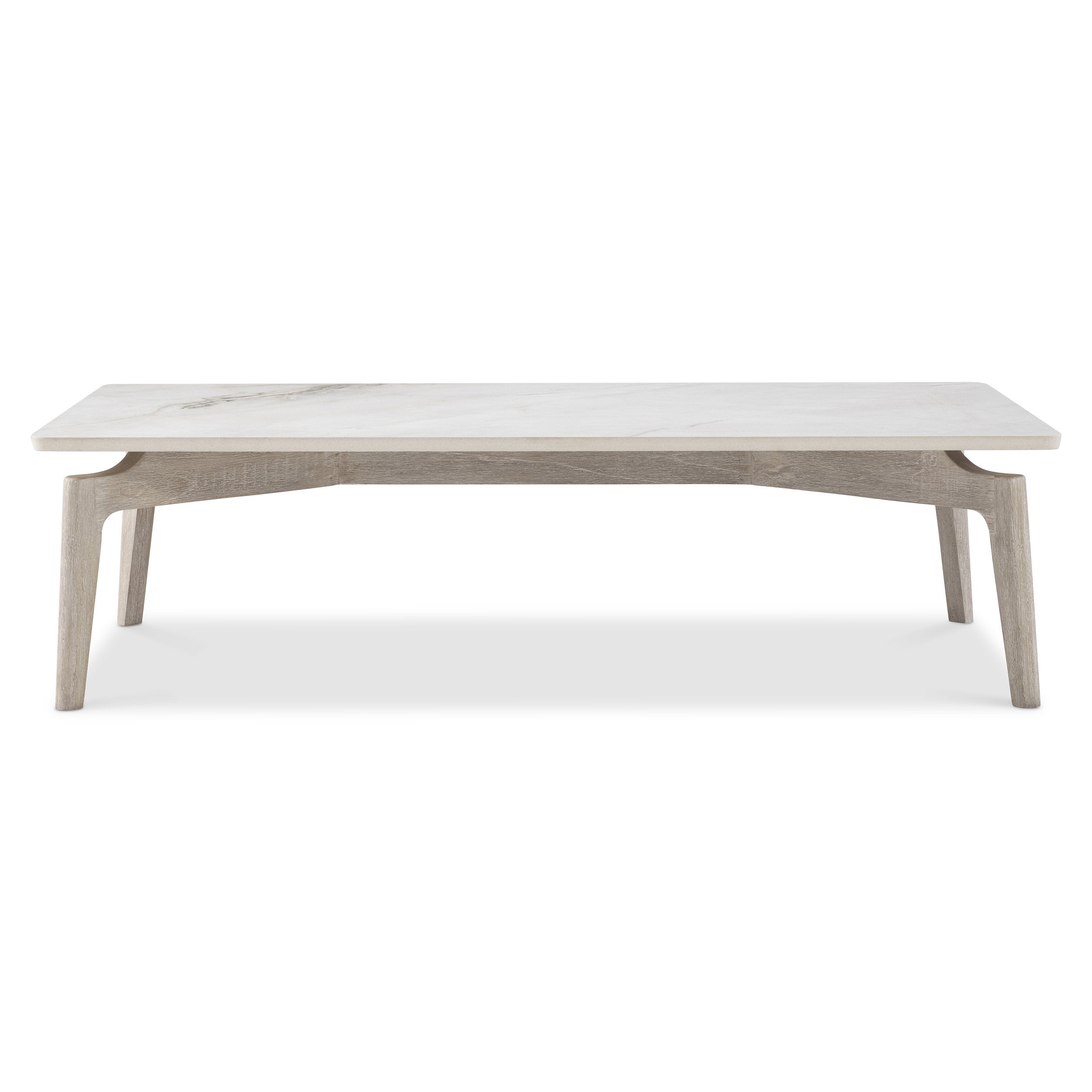 Bernhardt Teak & Vasta Stone Cocktail Table — Low-Profile Outdoor Cent