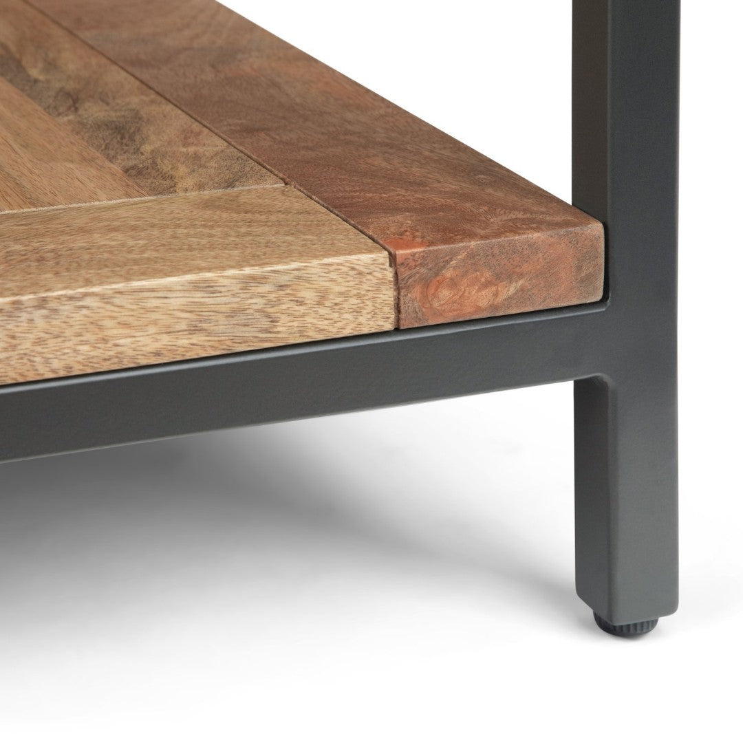 Skyler End Table - Handcrafted Solid Mango Wood With Metal Frame, Indu