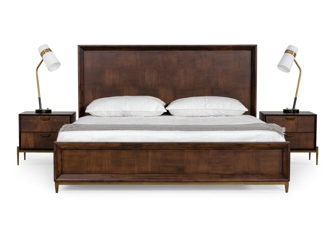 Shane Queen Bed With Dark Mango Acacia Veneer & Antique Brass Legs — M