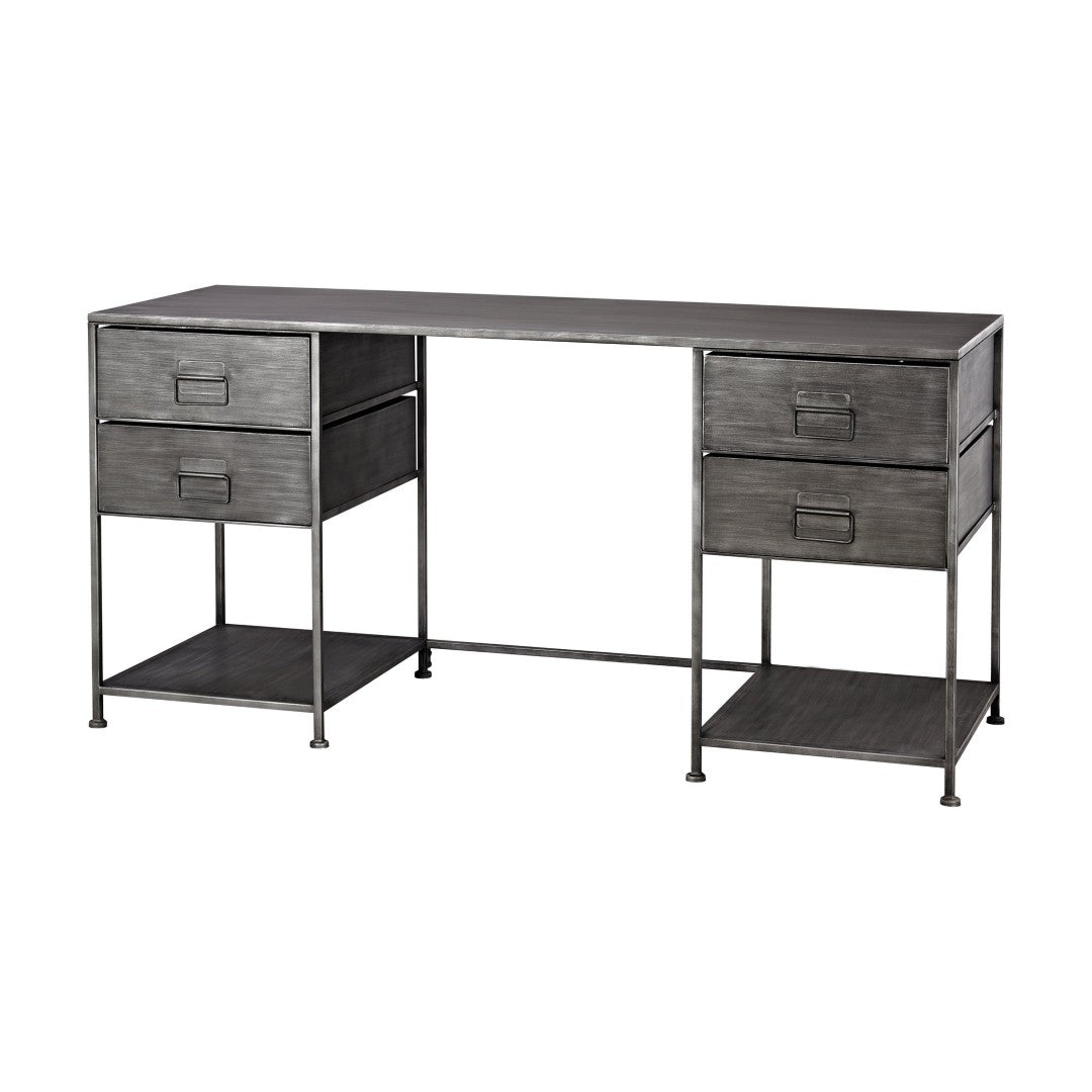 Gunthery Metal Desk With Graphite Finish - Stylish Industrial Design,
