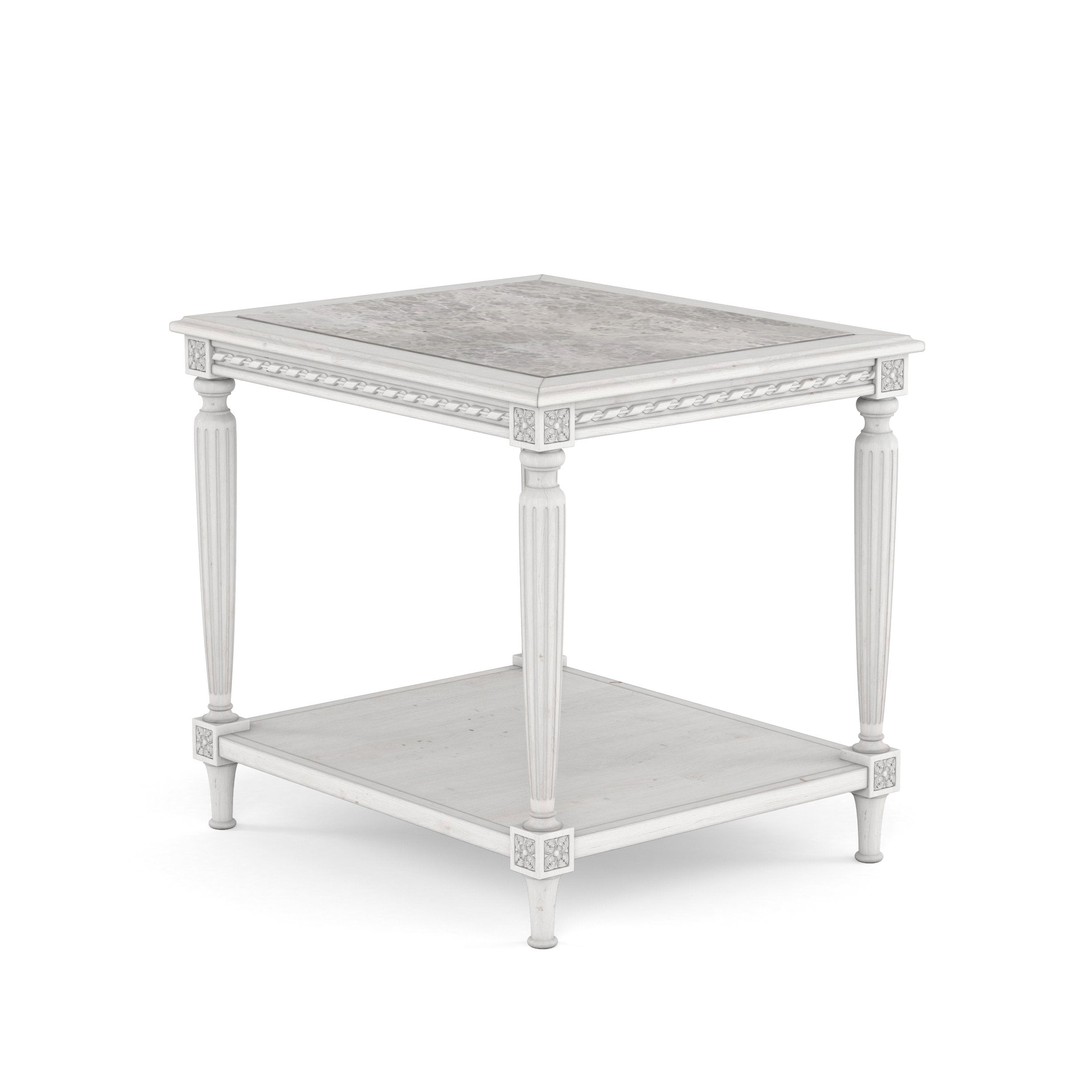 Somerton End Table with Inset Grey Carrera Marble Top and Adjustable L