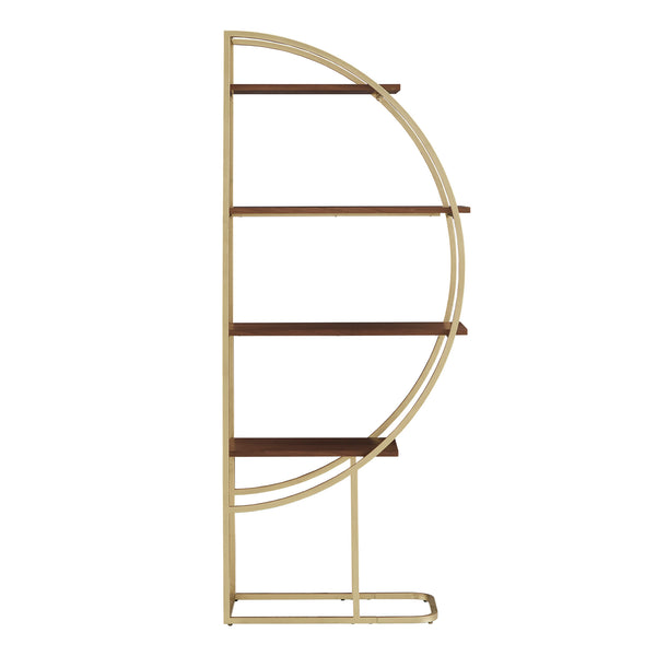 Fonsie Natural Finish Gold Metal Half Moon Bookcase – English Elm