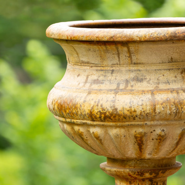 Metal Portico Urn with Tall Pedestal – English Elm