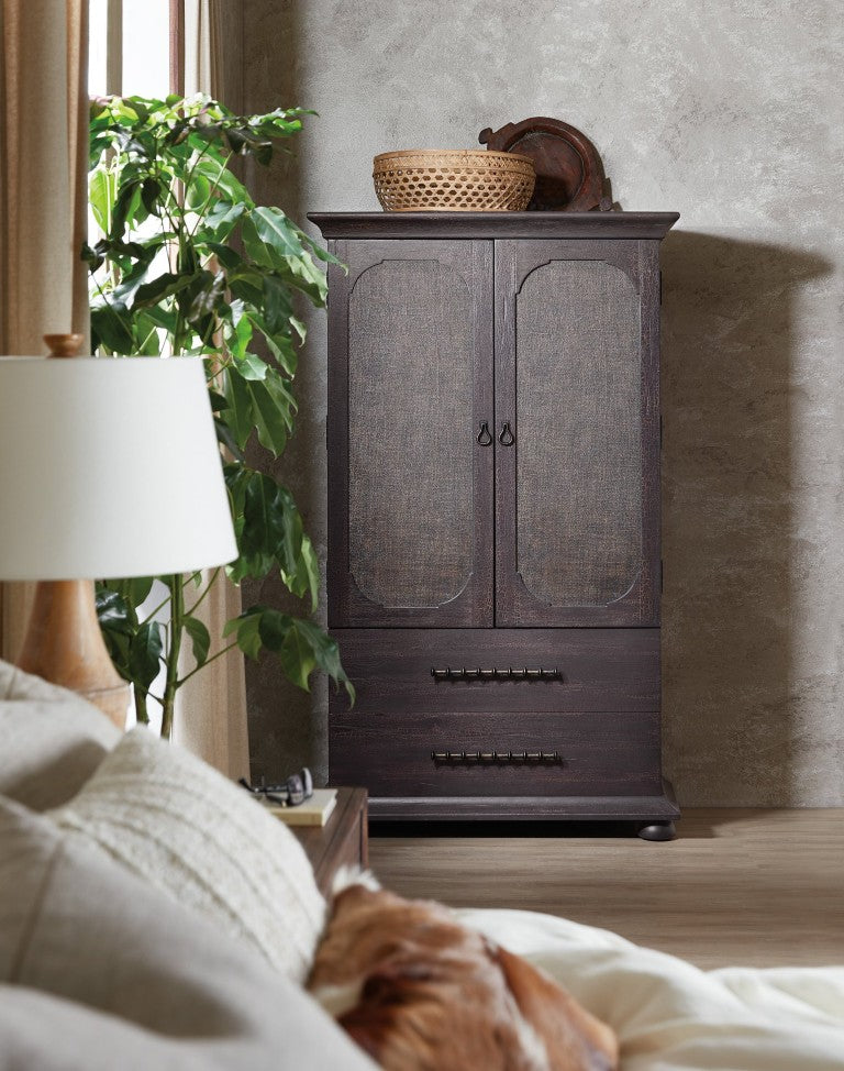 Big Sky Small Wardrobe — Charred Timber Pecky Hickory Armoire With Bur