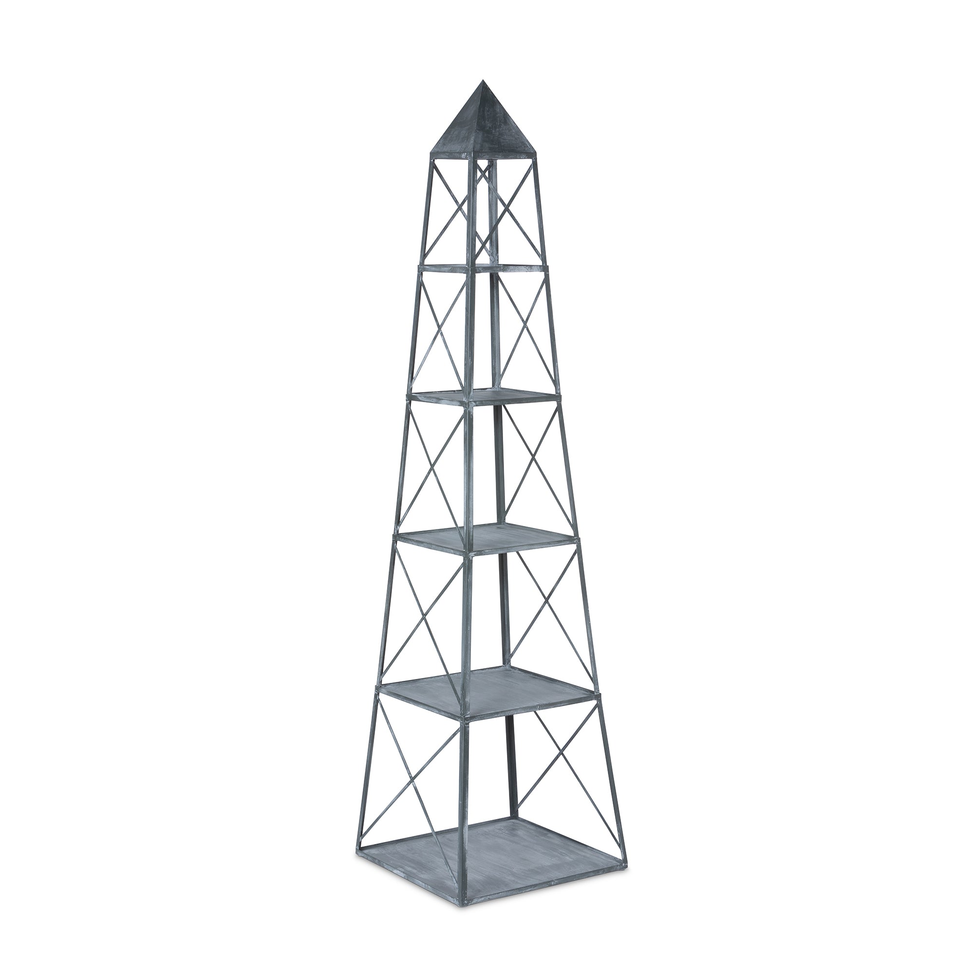 Stackable Galvanized Obelisk - Versatile Display Shelf with Five Tiers