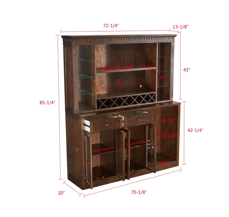 Manchester Back Bar & Hutch Set – Elegant Distressed Walnut Finish for ...