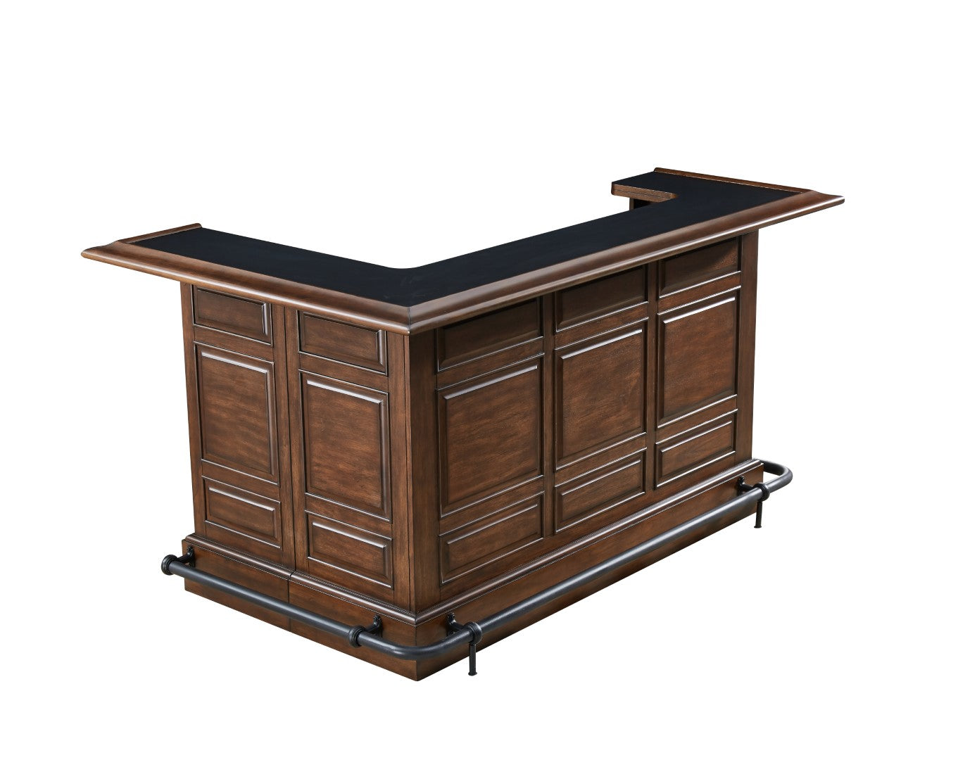 Manchester Raised Panel Return Bar Set - Elegant Distressed Walnut Fin