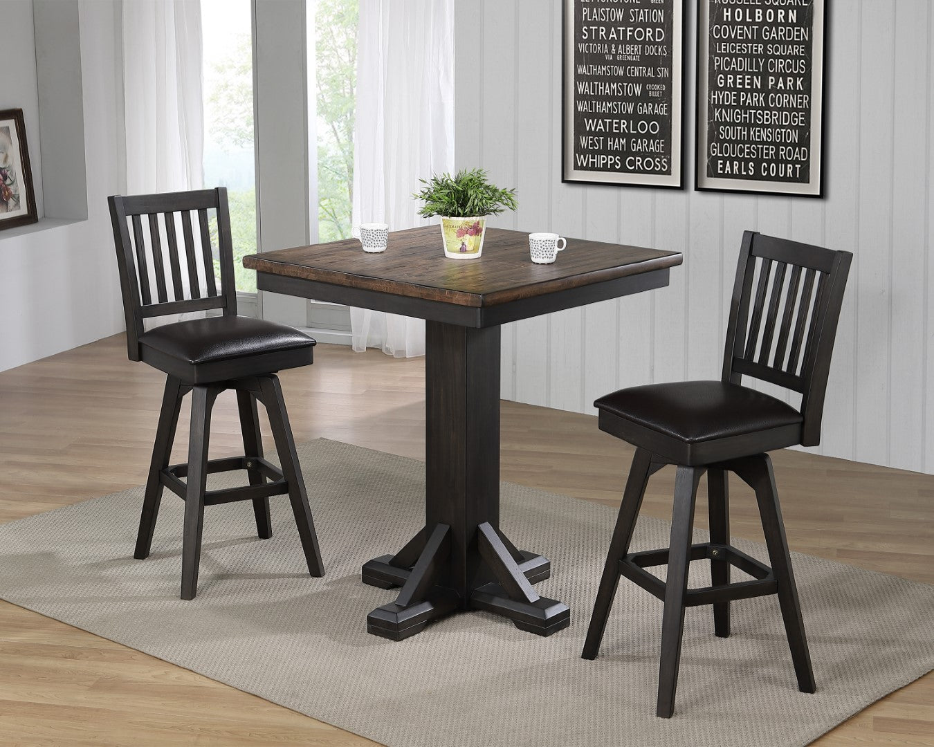 Ashford Square Pub Bar Height Table in Black & Rustic Walnut - Stylish