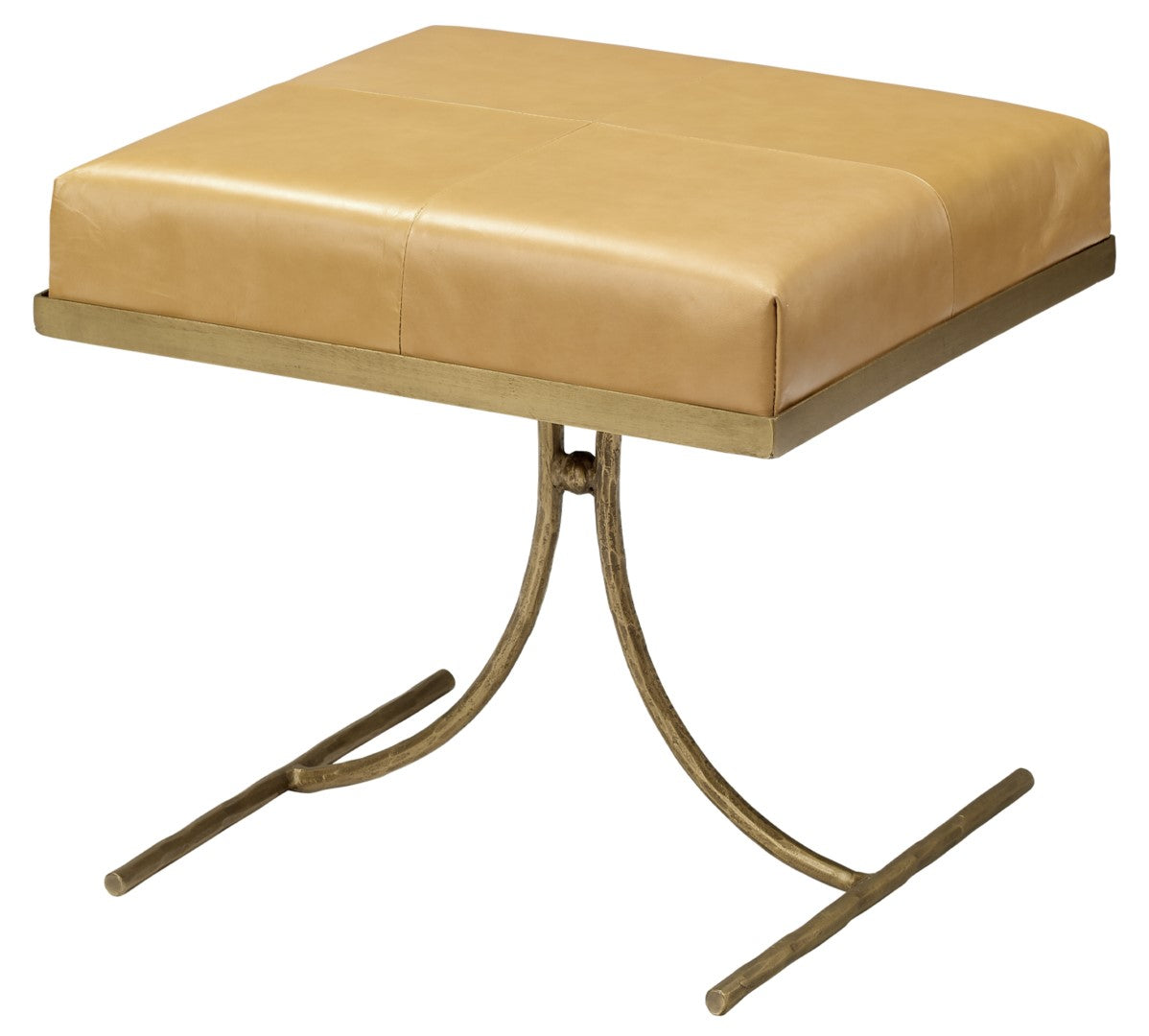 Kai Stool - Hand-Forged Iron and Leather Design, Antique Brass Finish,