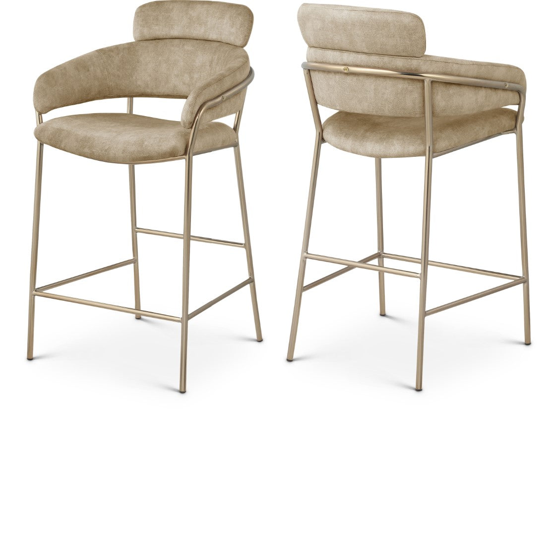Yara Contemporary Counter Stool with Luxurious Velvet and Brushed Bras