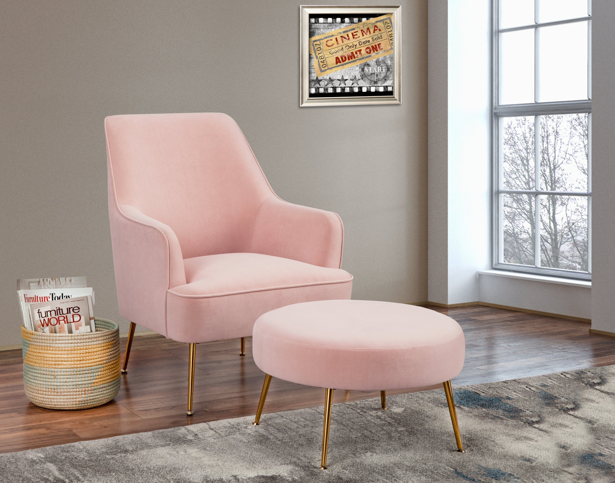 Rebecca Footstool in Soft Pink with Glamorous Gold Legs – Chic Velour