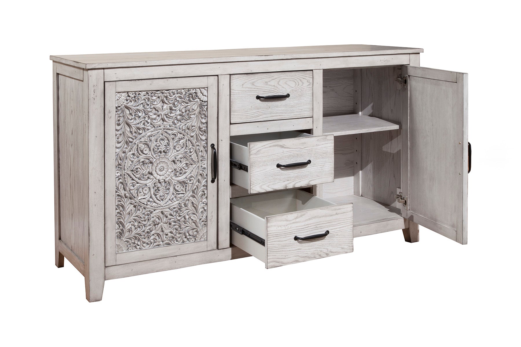 Aria Vintage Dresser with Carved Floral Design, Ample Storage & Elegan