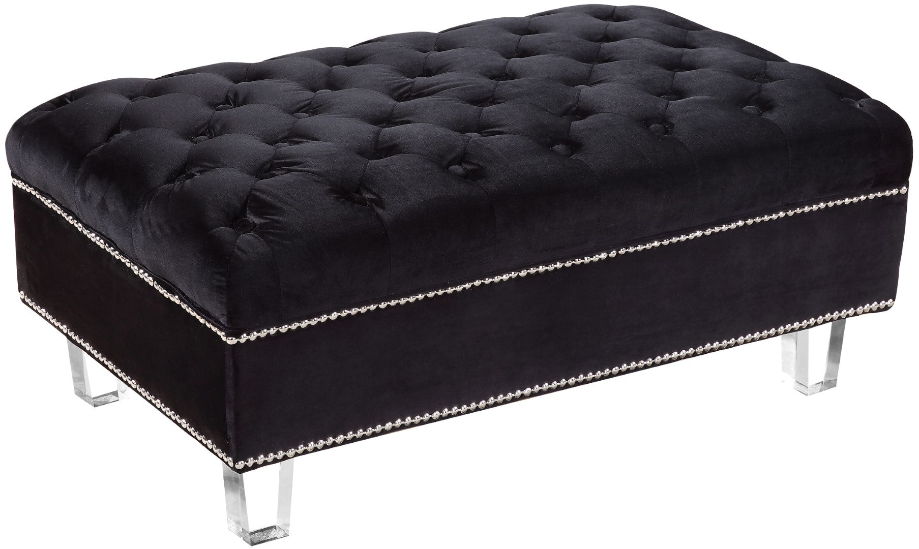 Lucas Acrylic Contemporary Ottoman with Tufted Velvet Upholstery and E