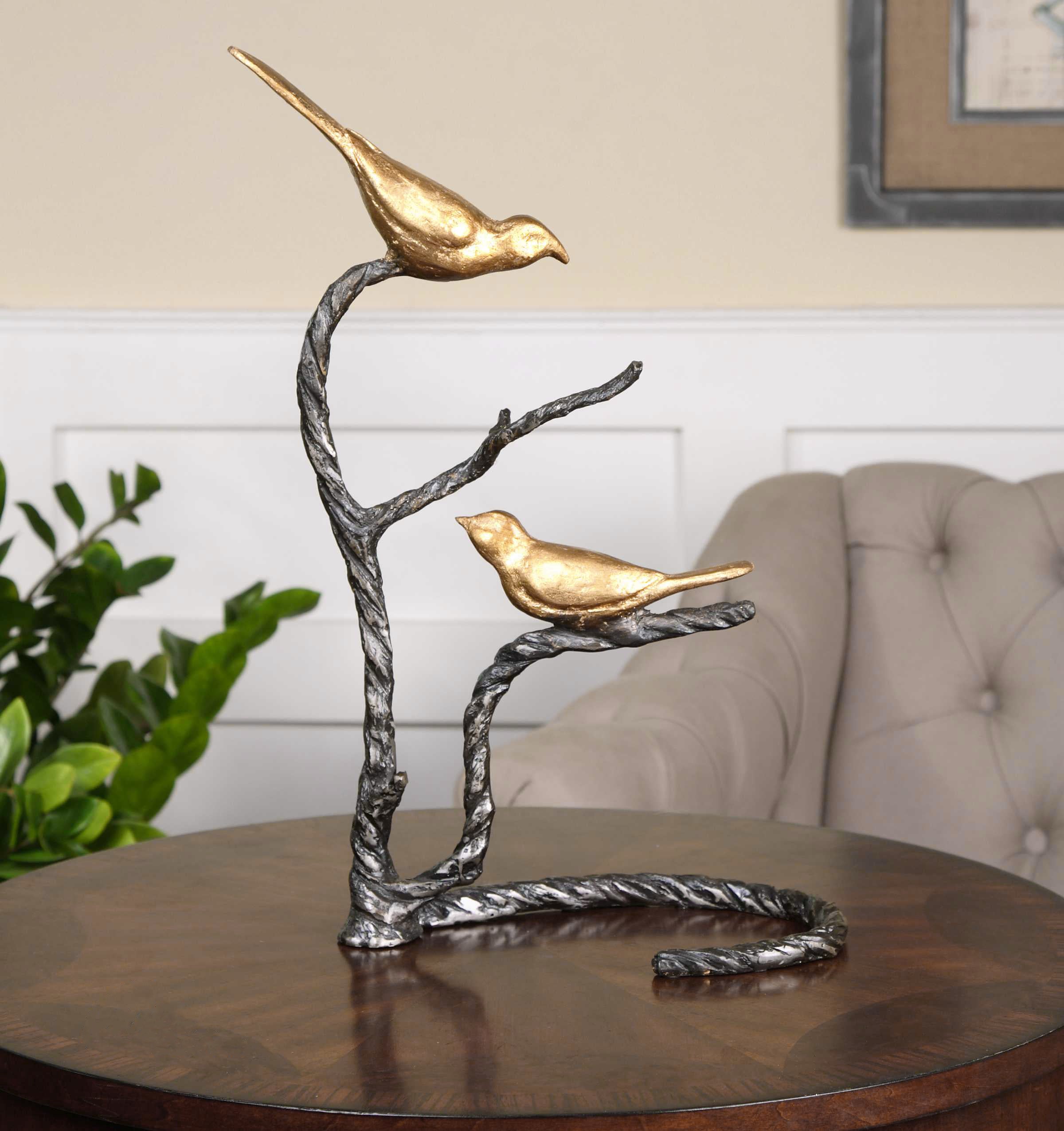 Birds On A Limb Sculpture - Stunning Twisted Wrought Iron Design with