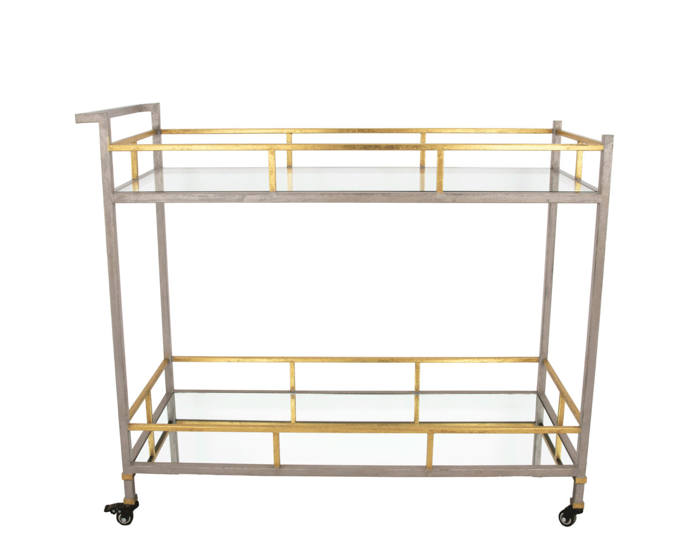 Bar100 Elegant Champagne & Gold Serving Cart with Glass Top - Stylish,