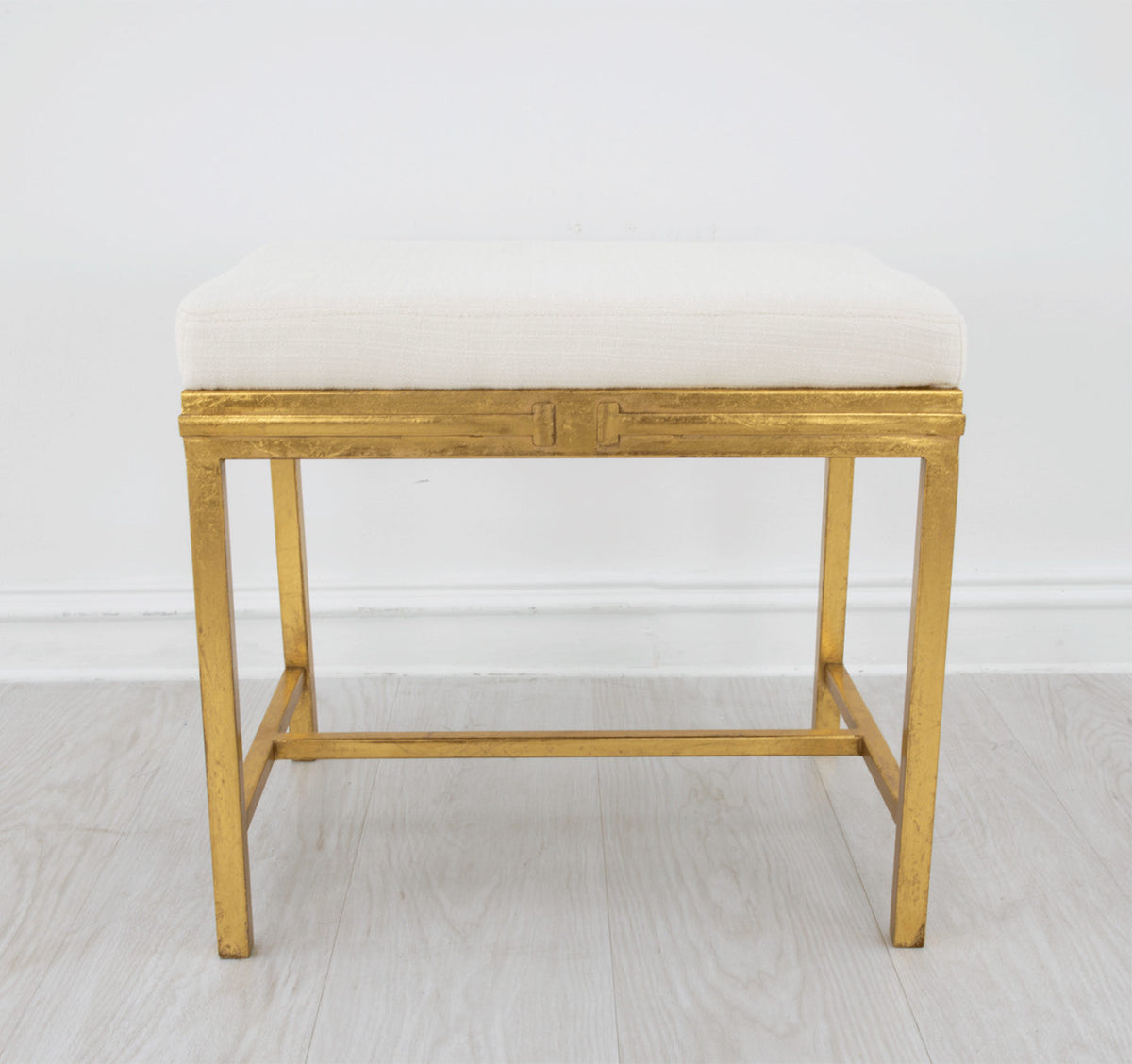 BNC41 Gold Bench - Elegant Small Seating in Gold Leaf Finish, Creamy W