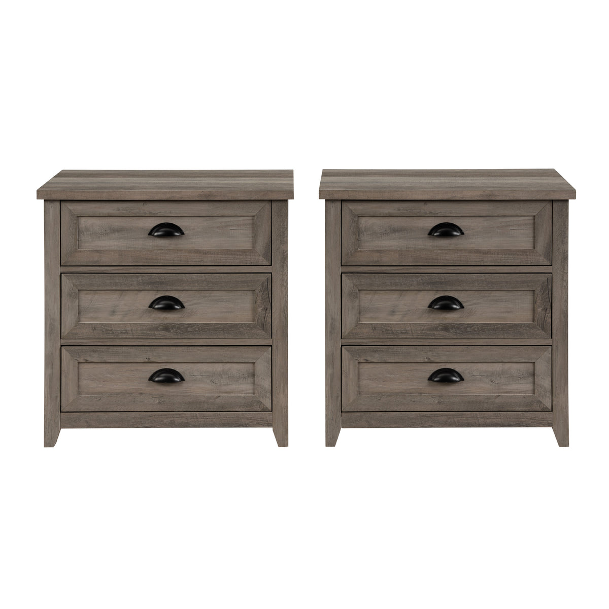 Odette 25" Stylish 3 Drawer Nightstand with Rustic Cup Handles for Coz