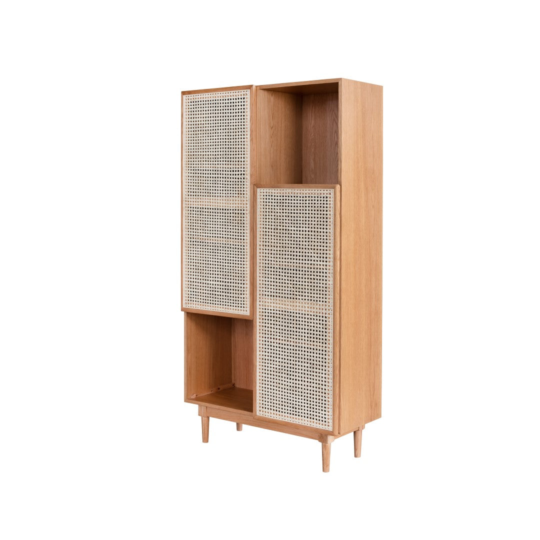 Cane Bookcase - Stylish Solid Oak & Rattan Storage Solution with Adjus