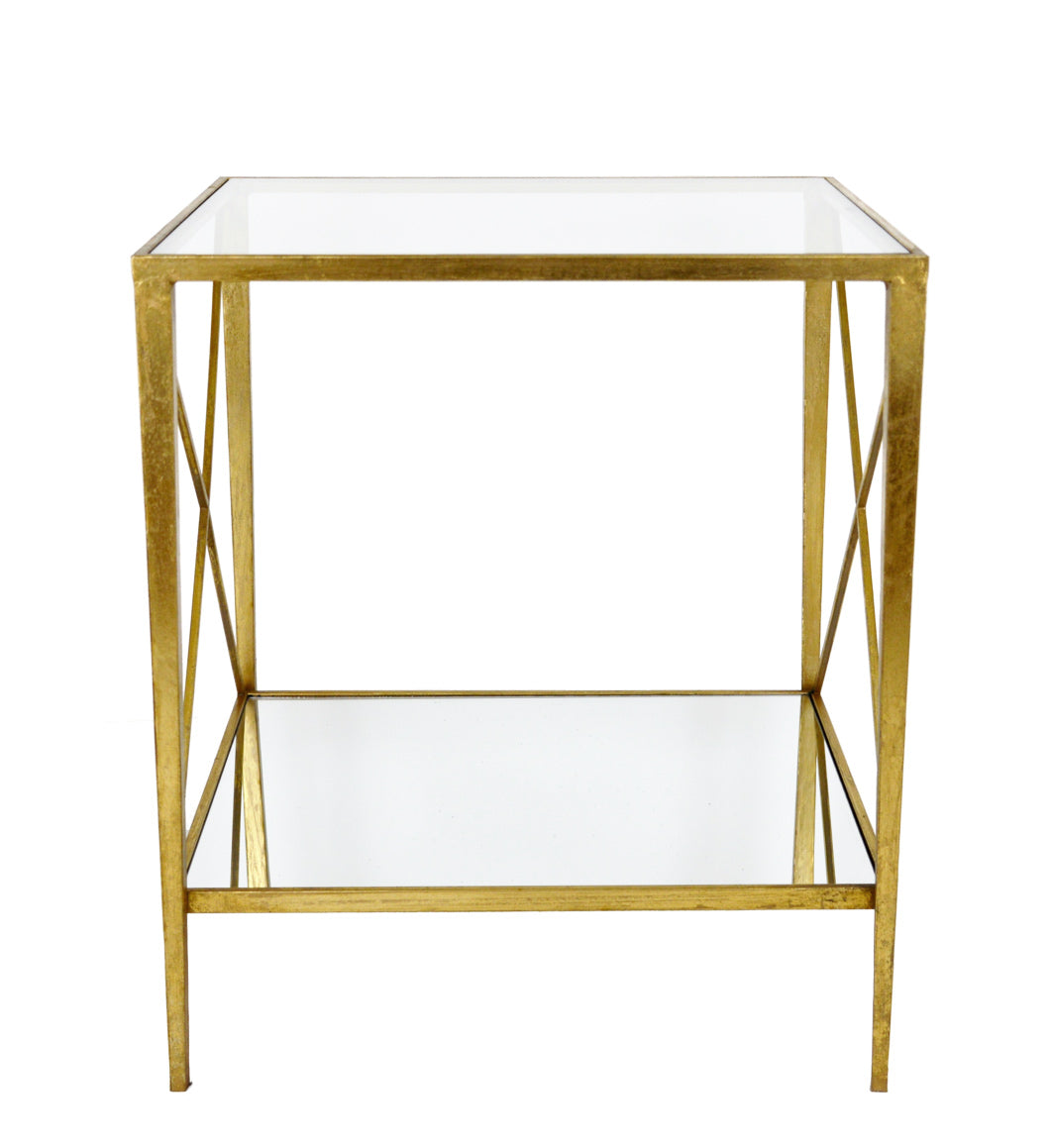 CT304 Handmade Gold Leaf Side Table - Luxurious Metal Frame with Glass