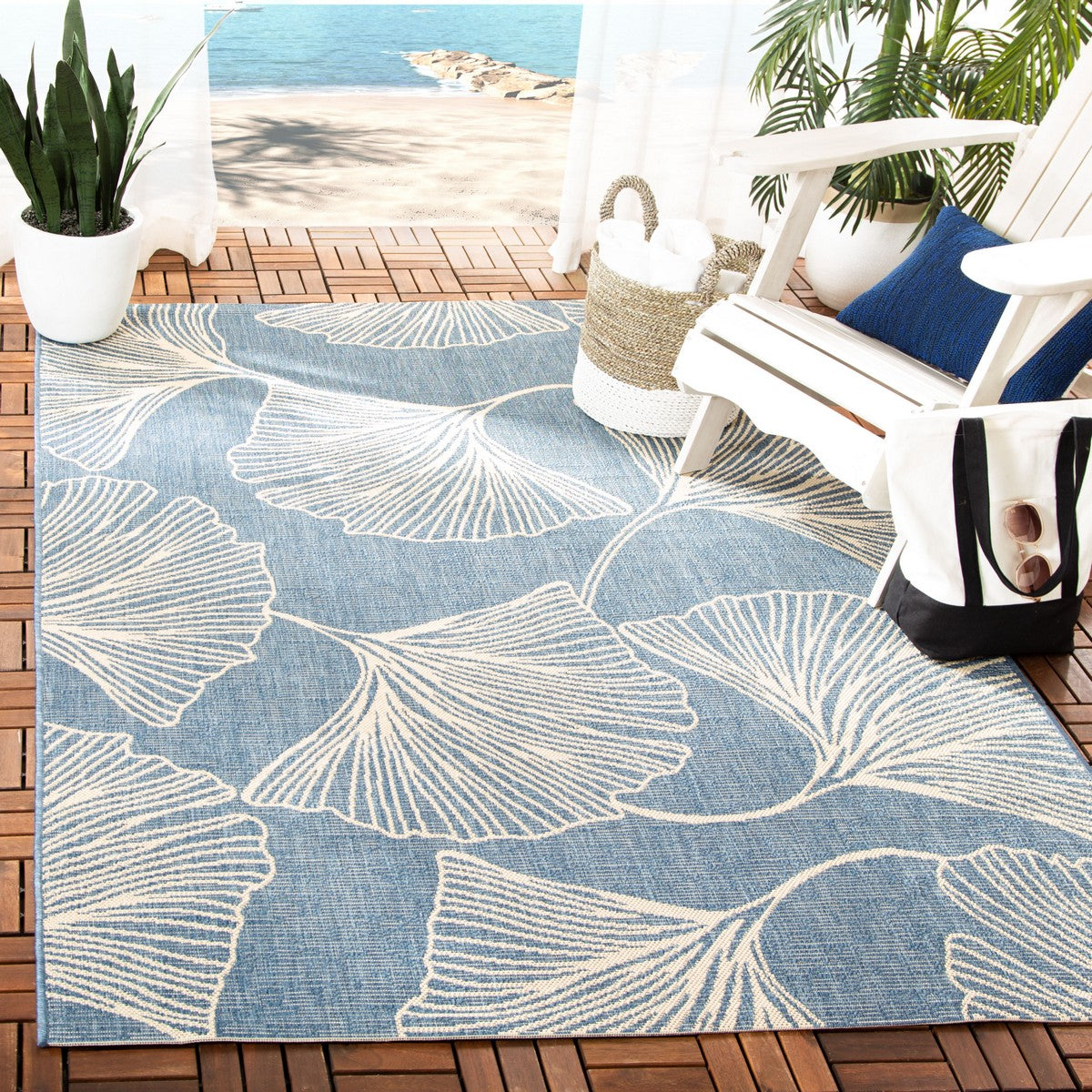 Courtyard Ginkgo Leaves Outdoor Rug - Durable Power Loomed Design for