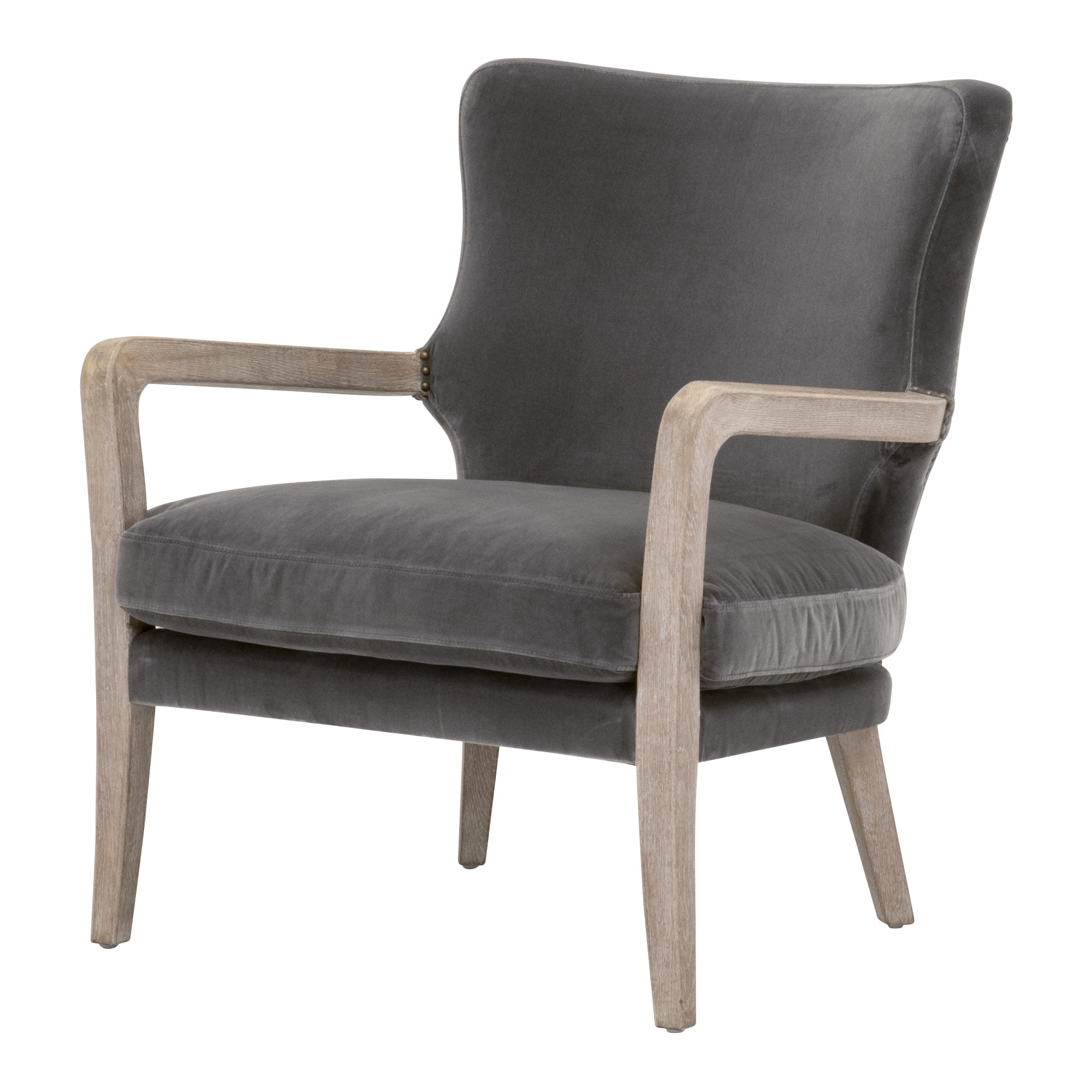 Calvin Stylish Club Chair with Down-Filled Cushion, Exposed Wood Arms