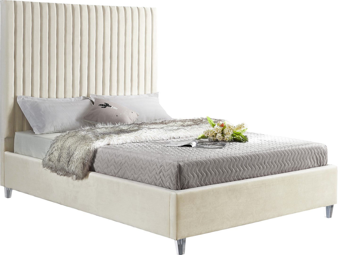 Candace Acrylic Contemporary Bed - Elegant Velvet Design with Deep Tuf