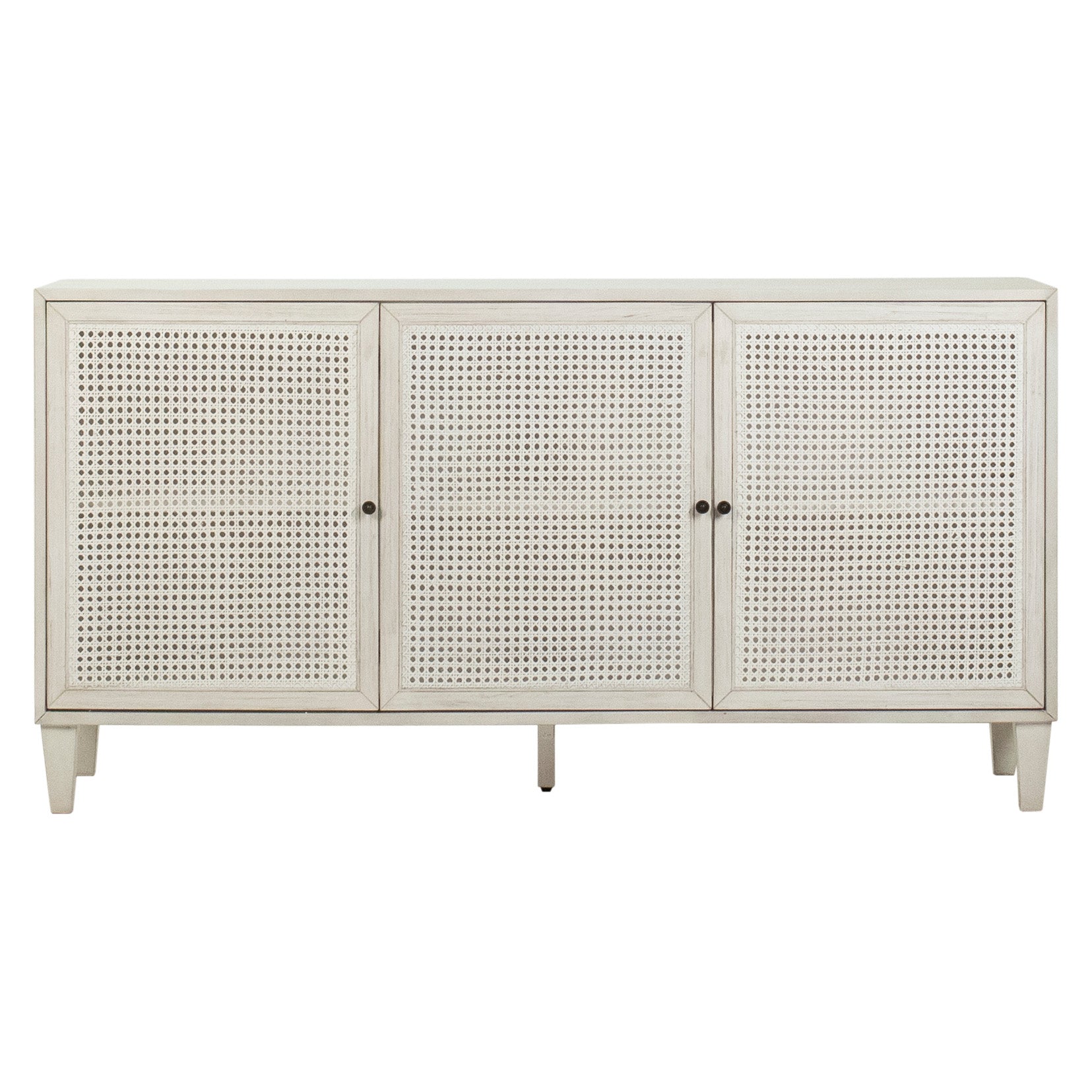 Xander 66" Coastal Sideboard in White Wash Acacia Wood with 3 Doors