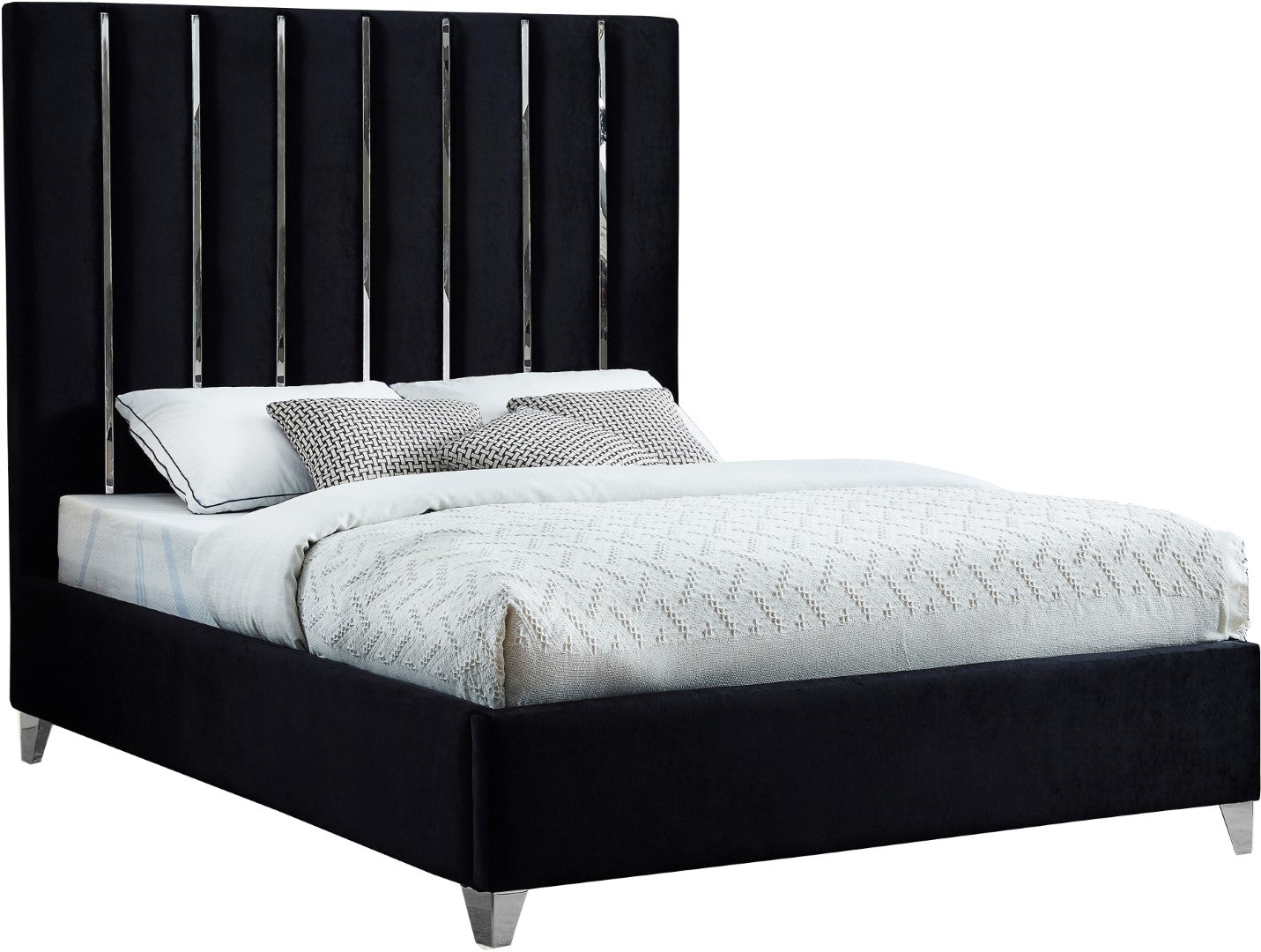 Enzo Velvet Bed – Glamorous Chrome Channel Design for a Modern Bedroom