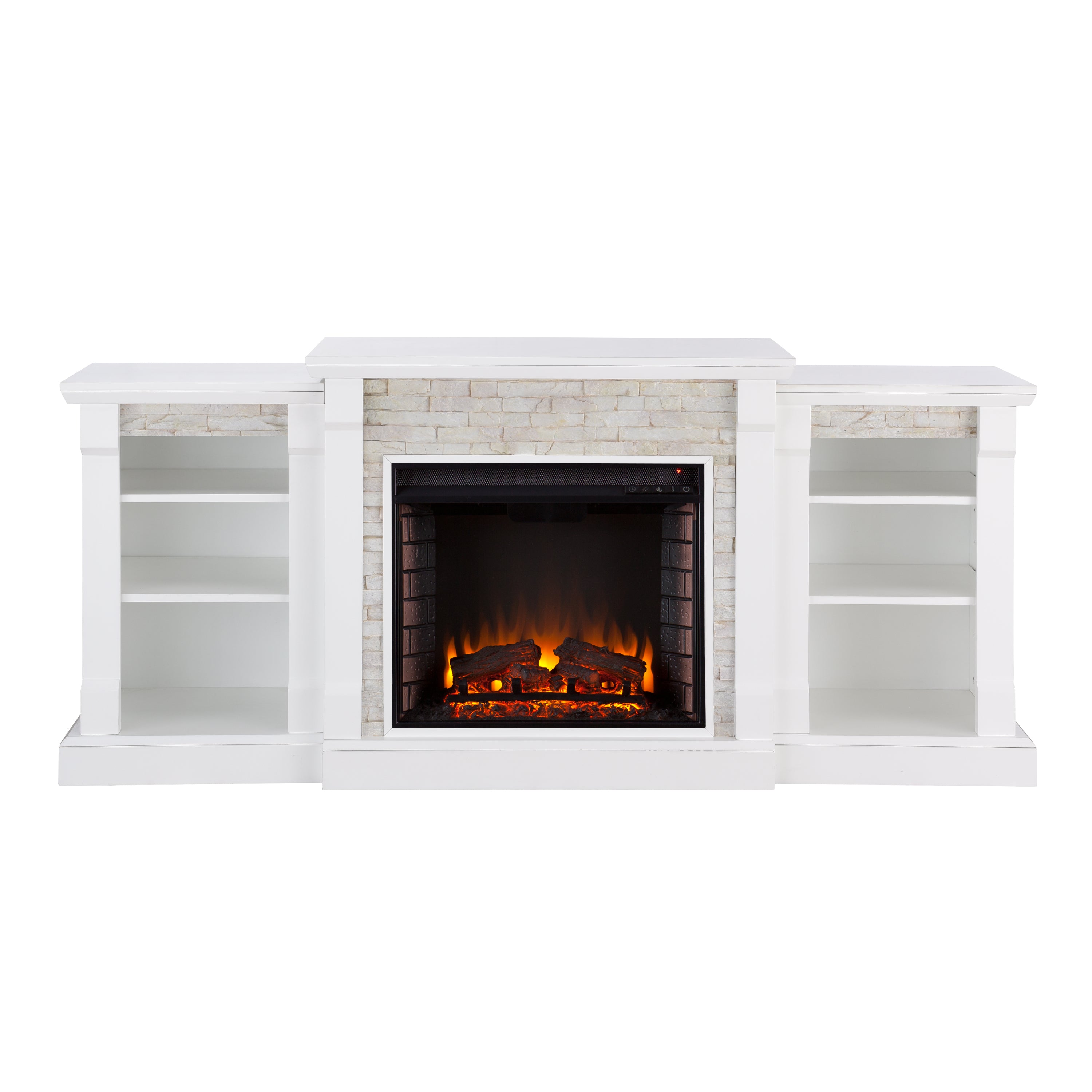 Gallatin Electric Fireplace with Bookcases – Chic White Design & Faux