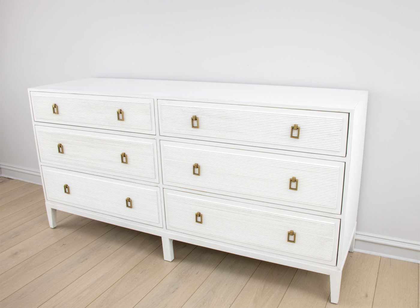 FR869 White Long Chest - Spacious 6-Drawer Solid Oak Storage with Soft