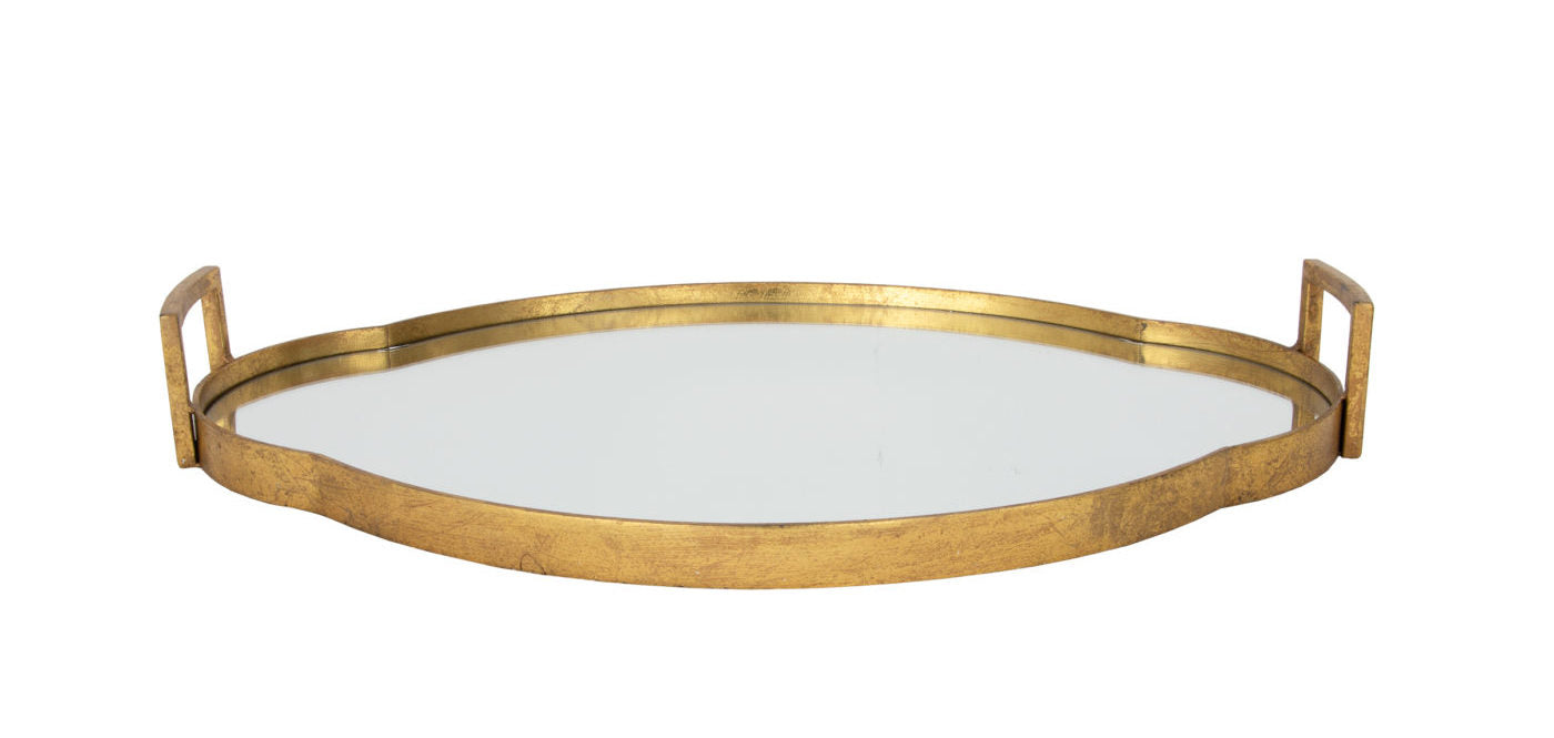 Fxt113 Elegant Gold Leaf Serving Tray with Decorative Metal Frame, Ova