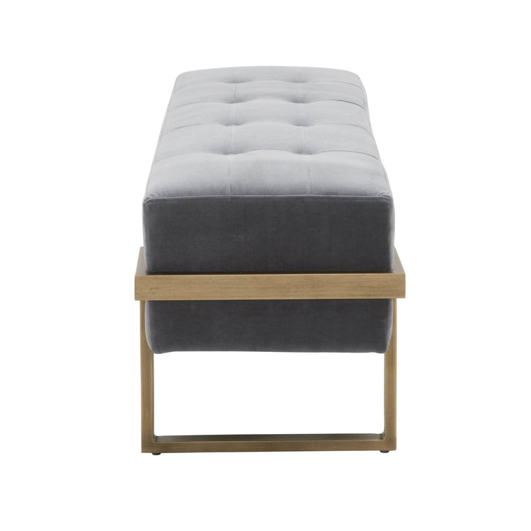 District Plush Velvet Upholstered Bench with Brass Frame - Stylish Mid